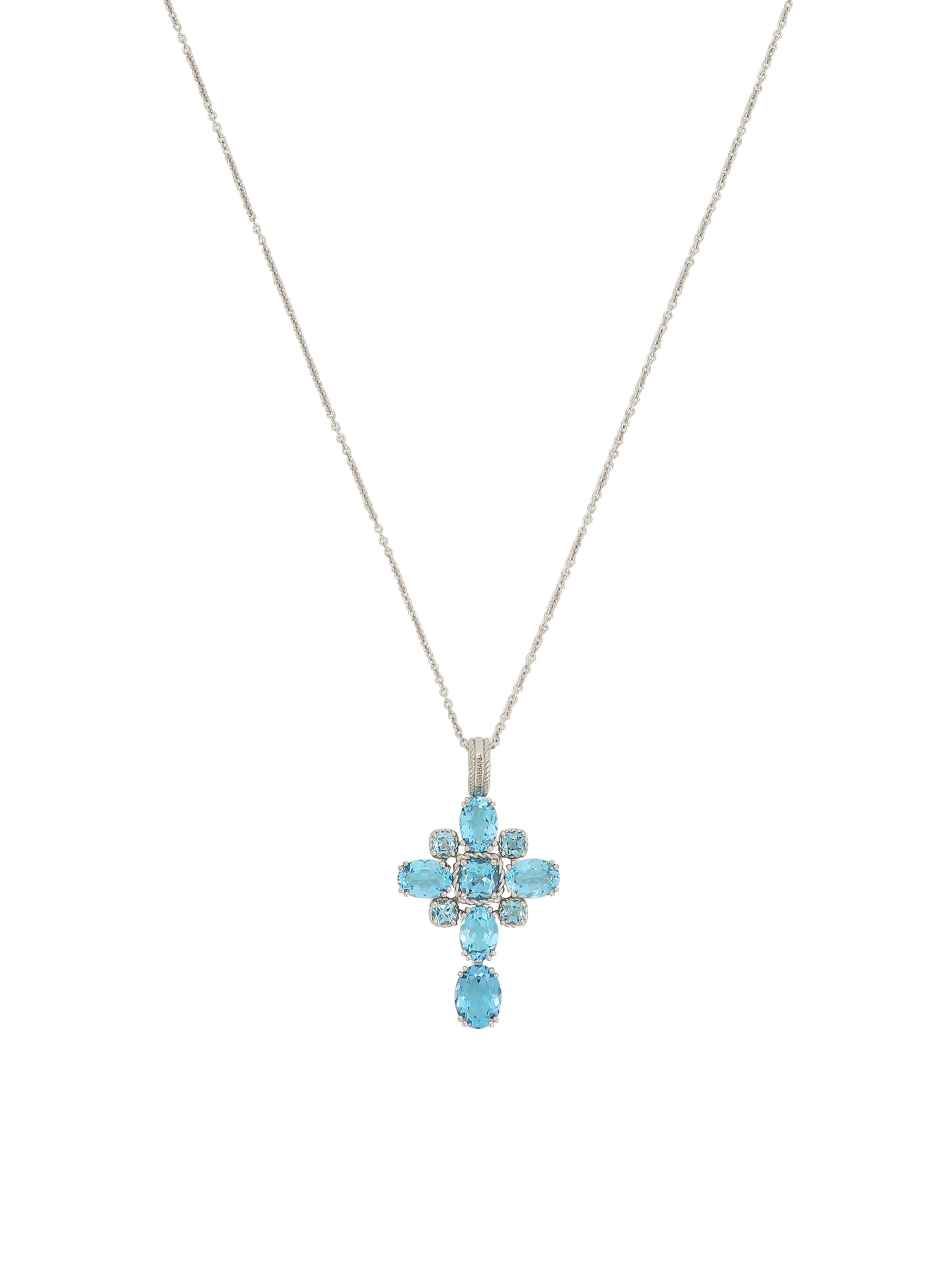 Dolce&Gabbana Anna 18K White Gold & Swiss Blue Topaz Cross Pendant ...