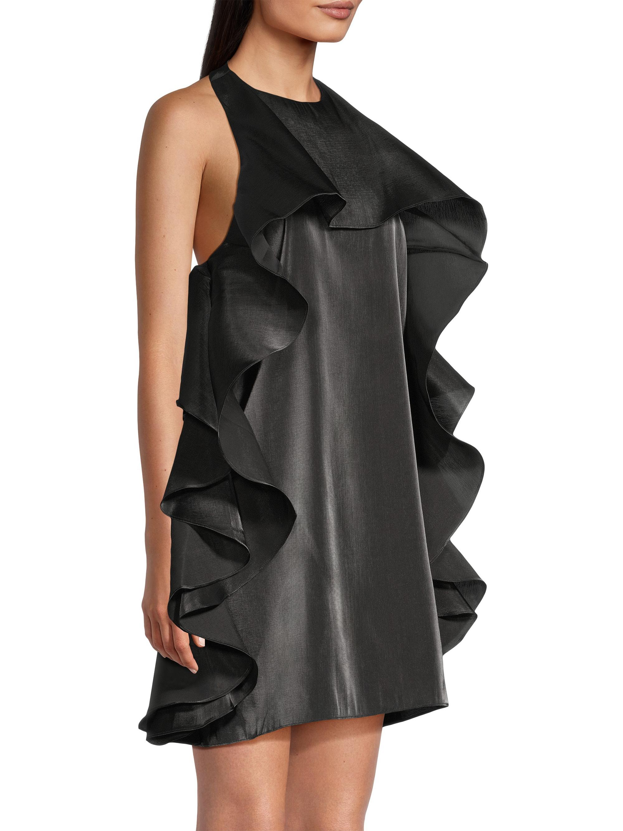 One33 Social Ruffle Shiny Chiffon Halter Minidress | Saks Fifth Avenue
