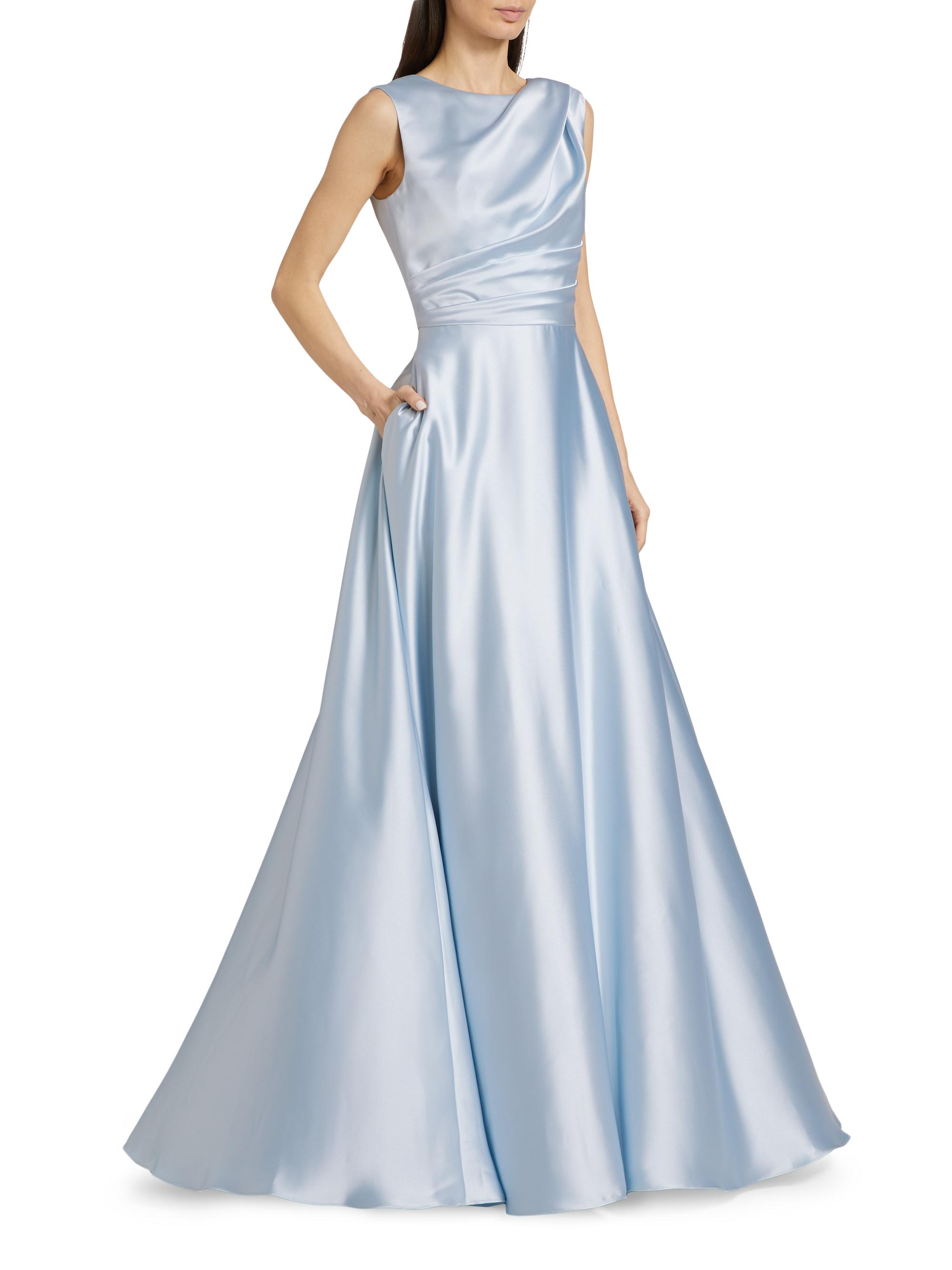 Amsale Draped Boatneck Satin Gown | Saks Fifth Avenue