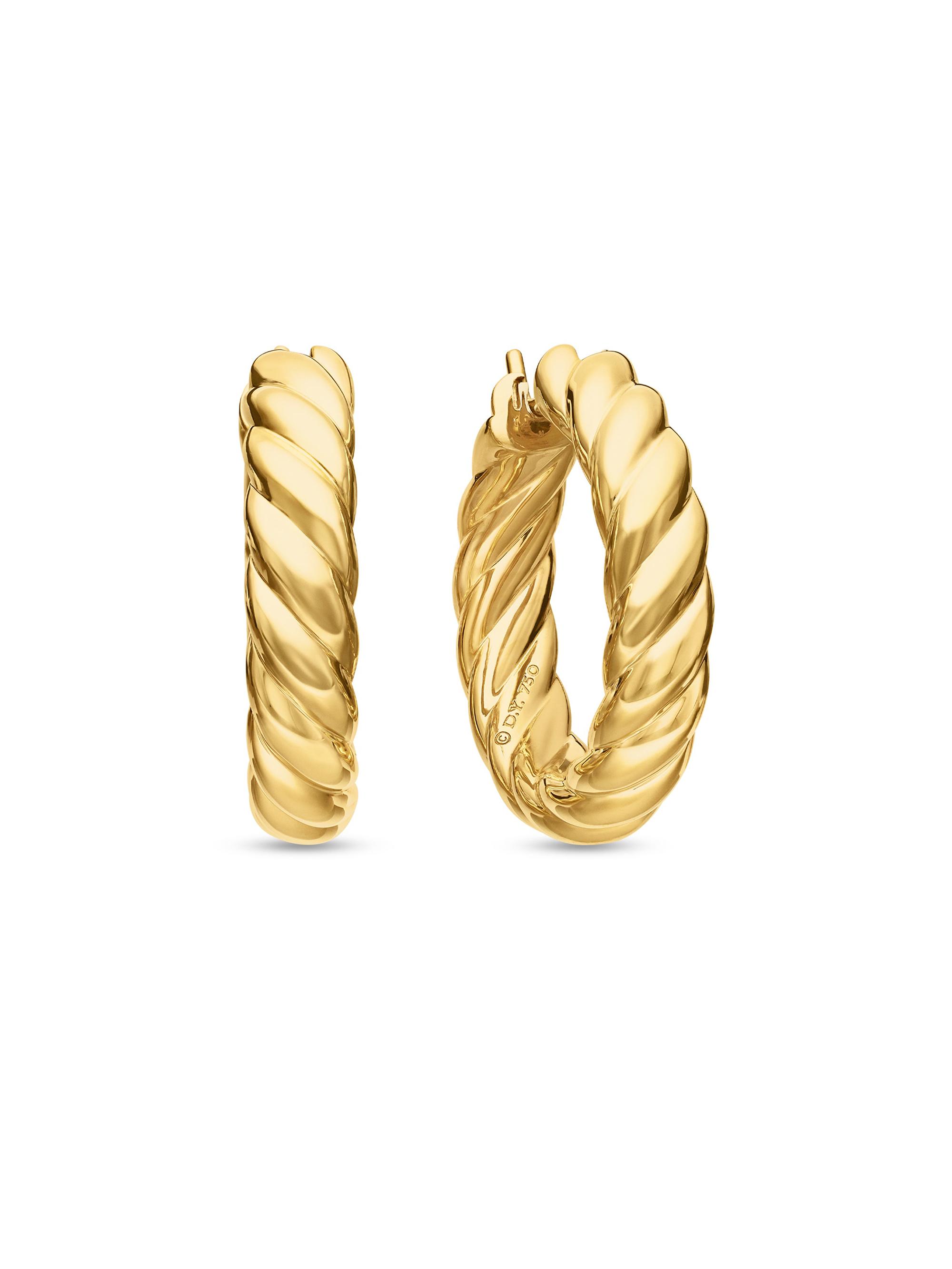 Shop David Yurman Sculpted Cable Hoops Earrings in 18K Yellow Gold ...