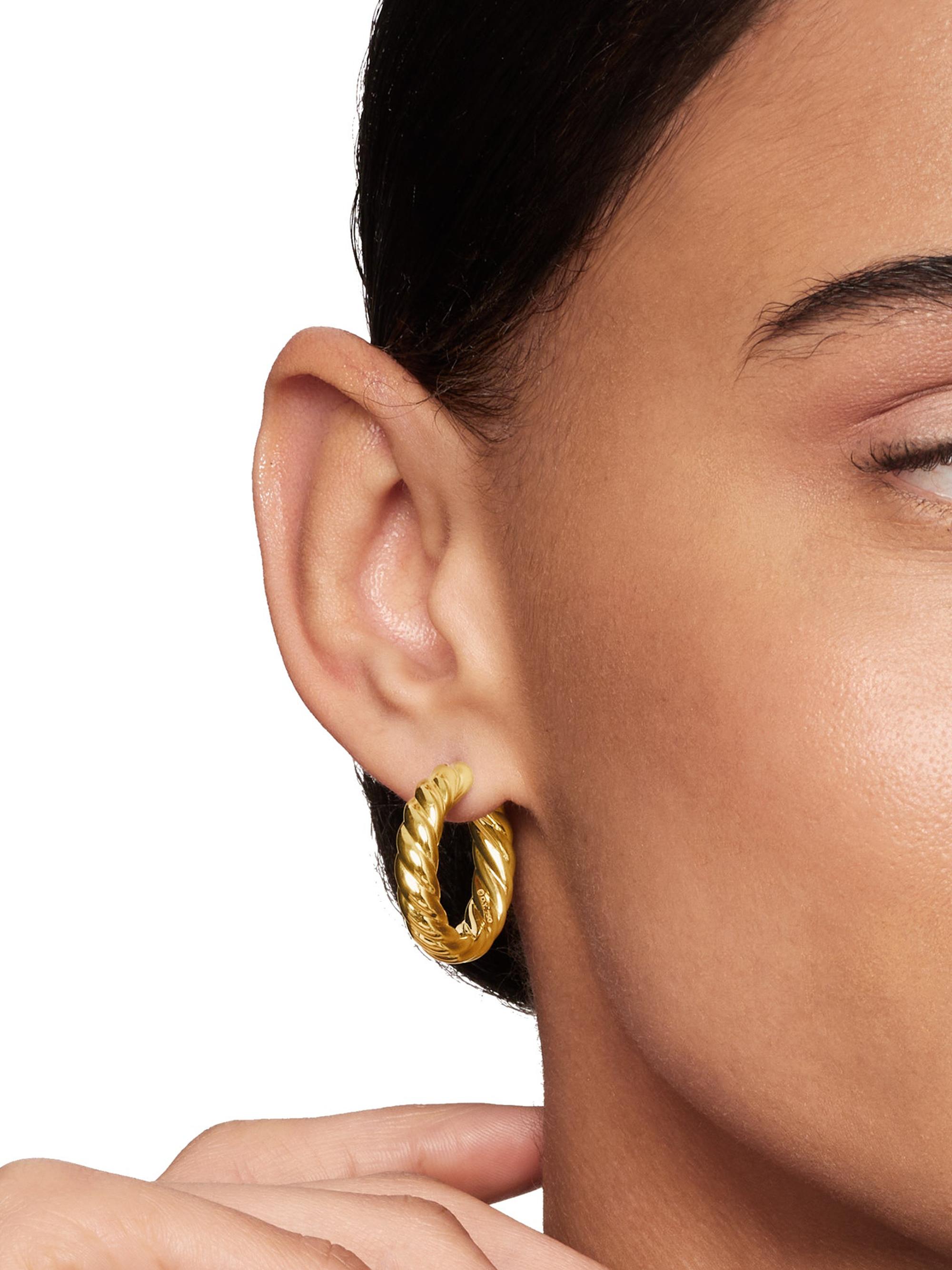 Shop David Yurman Sculpted Cable Hoops Earrings in 18K Yellow Gold ...