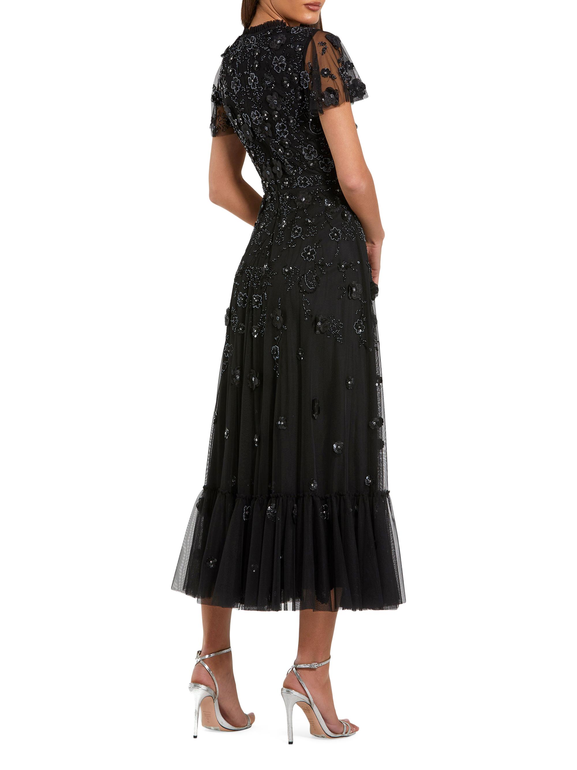 Mac Duggal Sequined Floral Tulle Midi-Dress | Saks Fifth Avenue