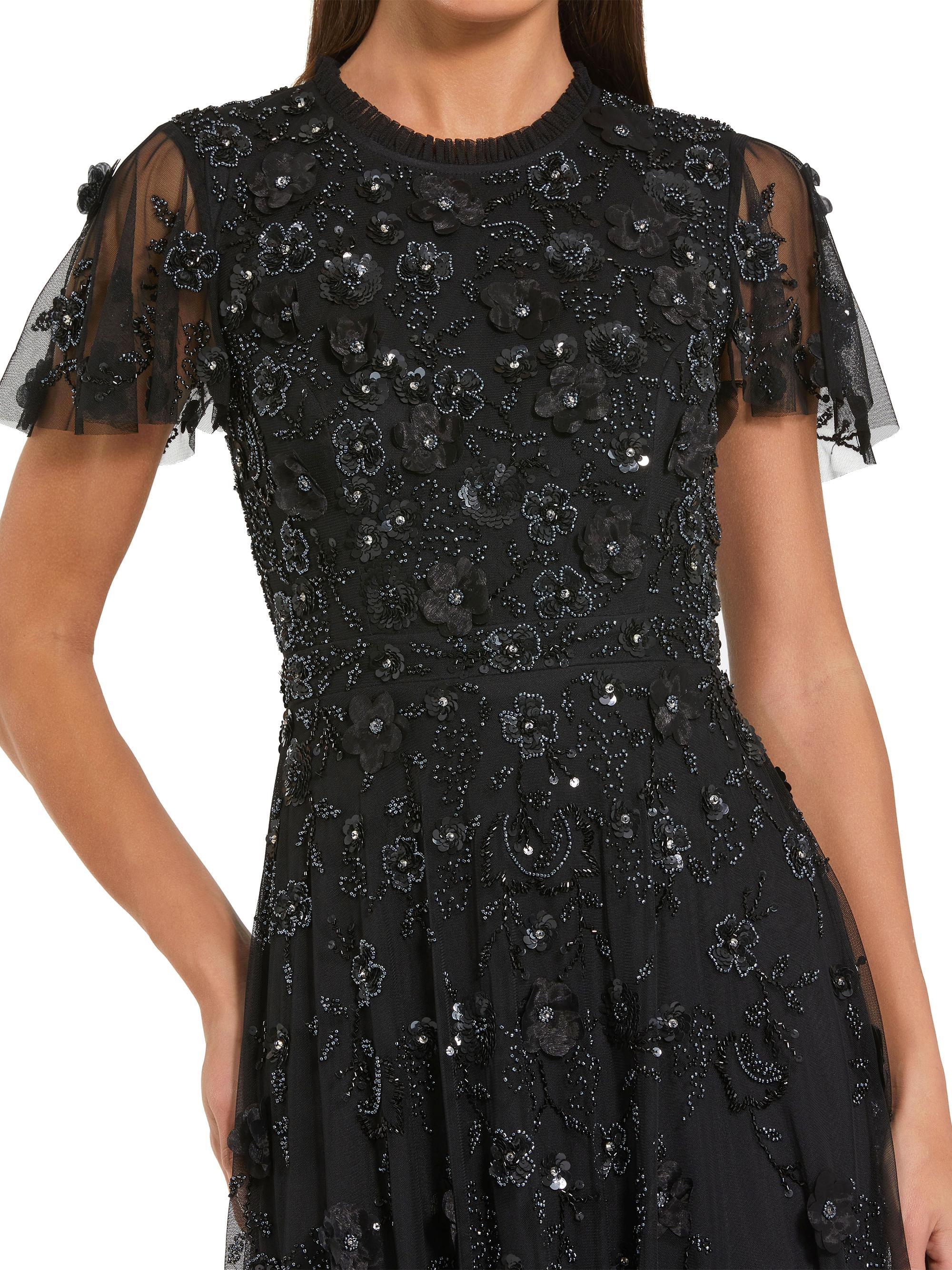 Mac Duggal Sequined Floral Tulle Midi-Dress | Saks Fifth Avenue