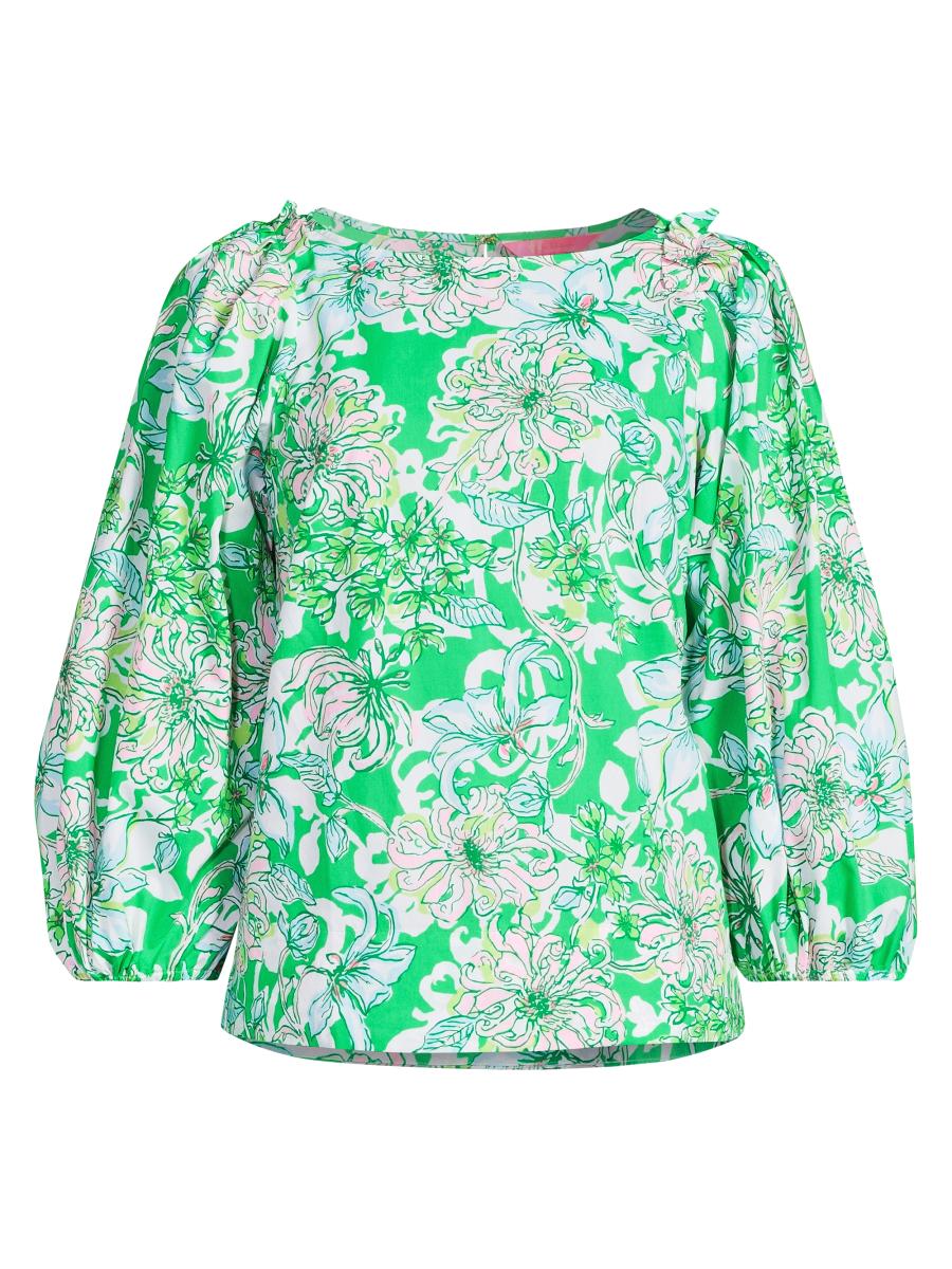 Shop Lilly Pulitzer Barbara Floral Boatneck Blouse | Saks Fifth Avenue