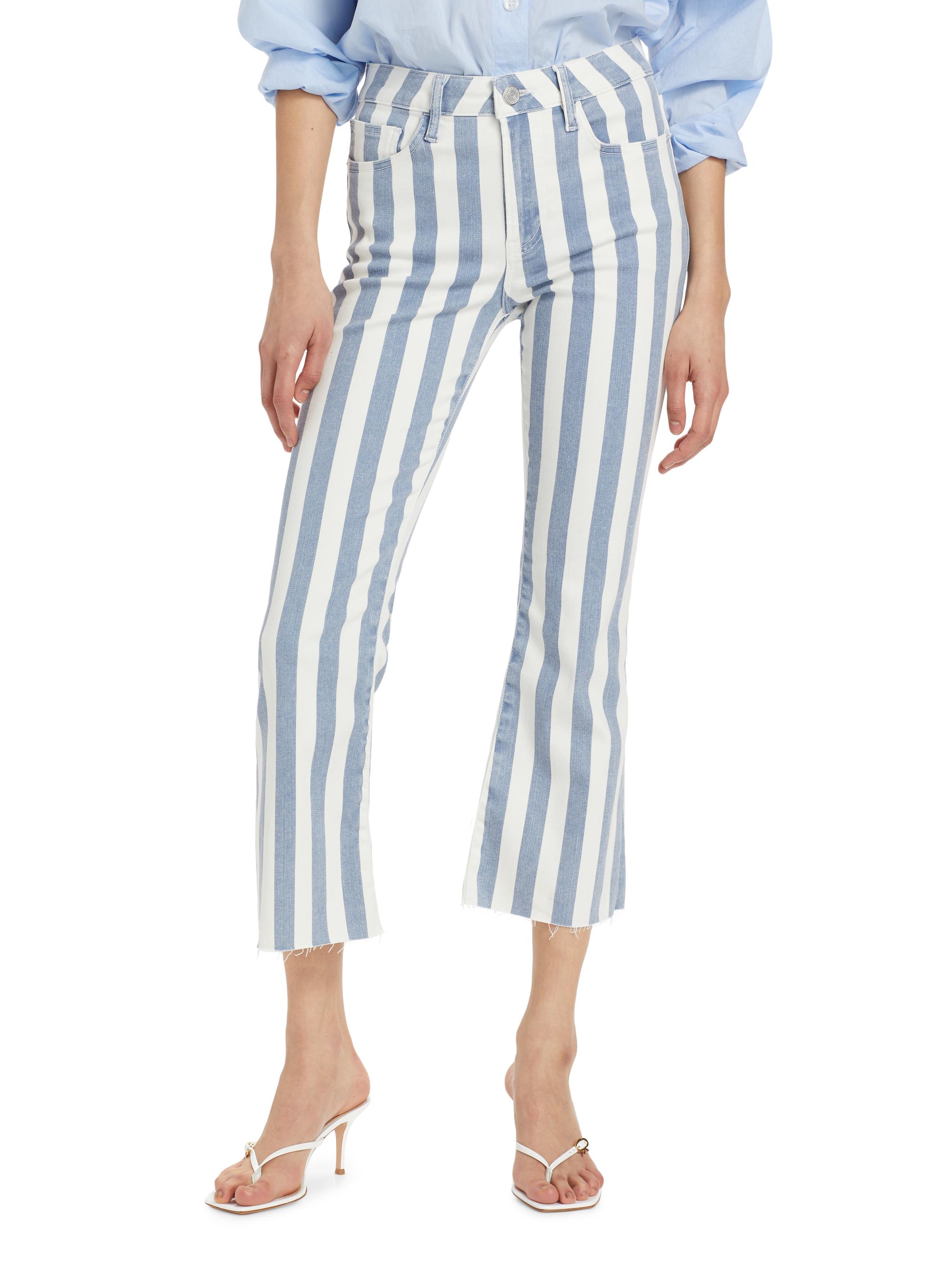Frame Le Crop Striped High-Rise Cropped Boot-Cut Jeans | Saks Fifth Avenue