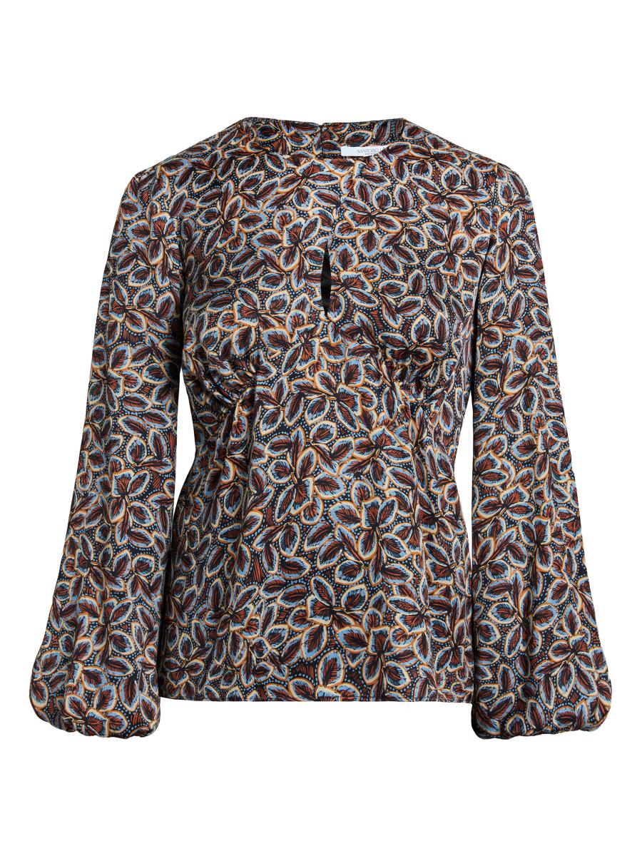 Santorelli Lyra Crossover Keyhole Floral Blouse | Saks Fifth Avenue