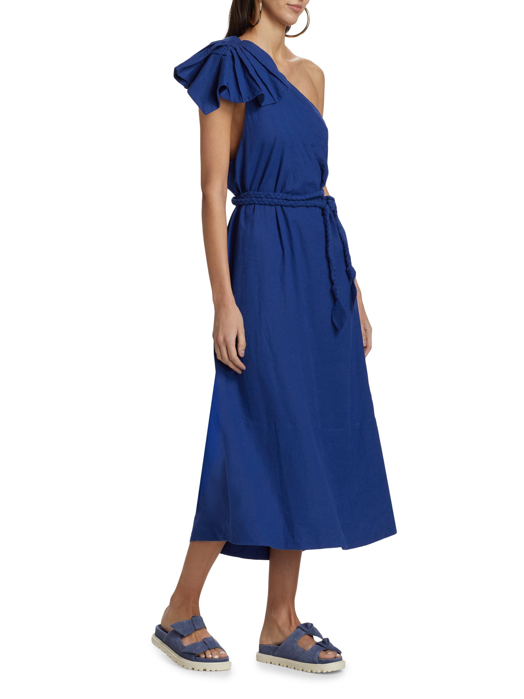Farm Rio Leaf One-Shoulder Midi Dress | Saks Fifth Avenue