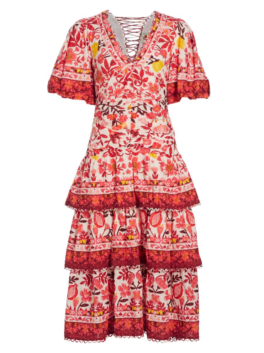 Farm Rio Romantic Orchard Tiered Midi-Dress | Saks Fifth Avenue