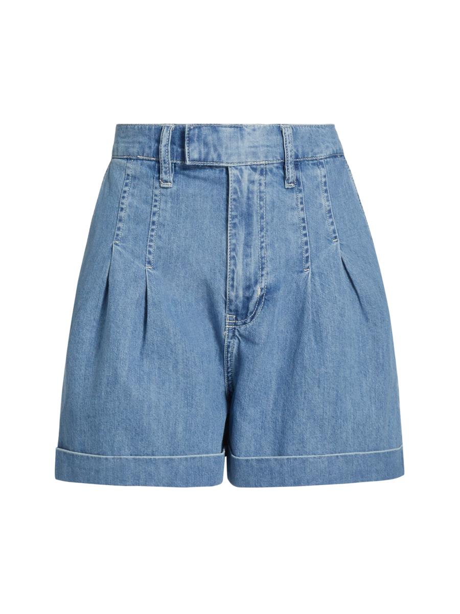 Shop Frame Pleated Denim Shorts | Saks Fifth Avenue