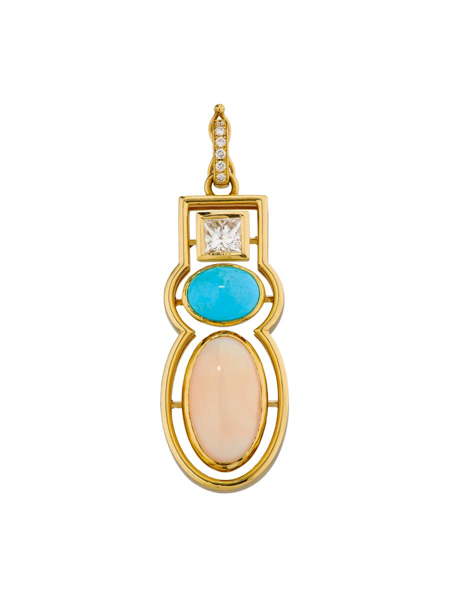 Jenna Blake Morse Code 18K Yellow Gold, Turquoise, Coral & TCW Diamond ...