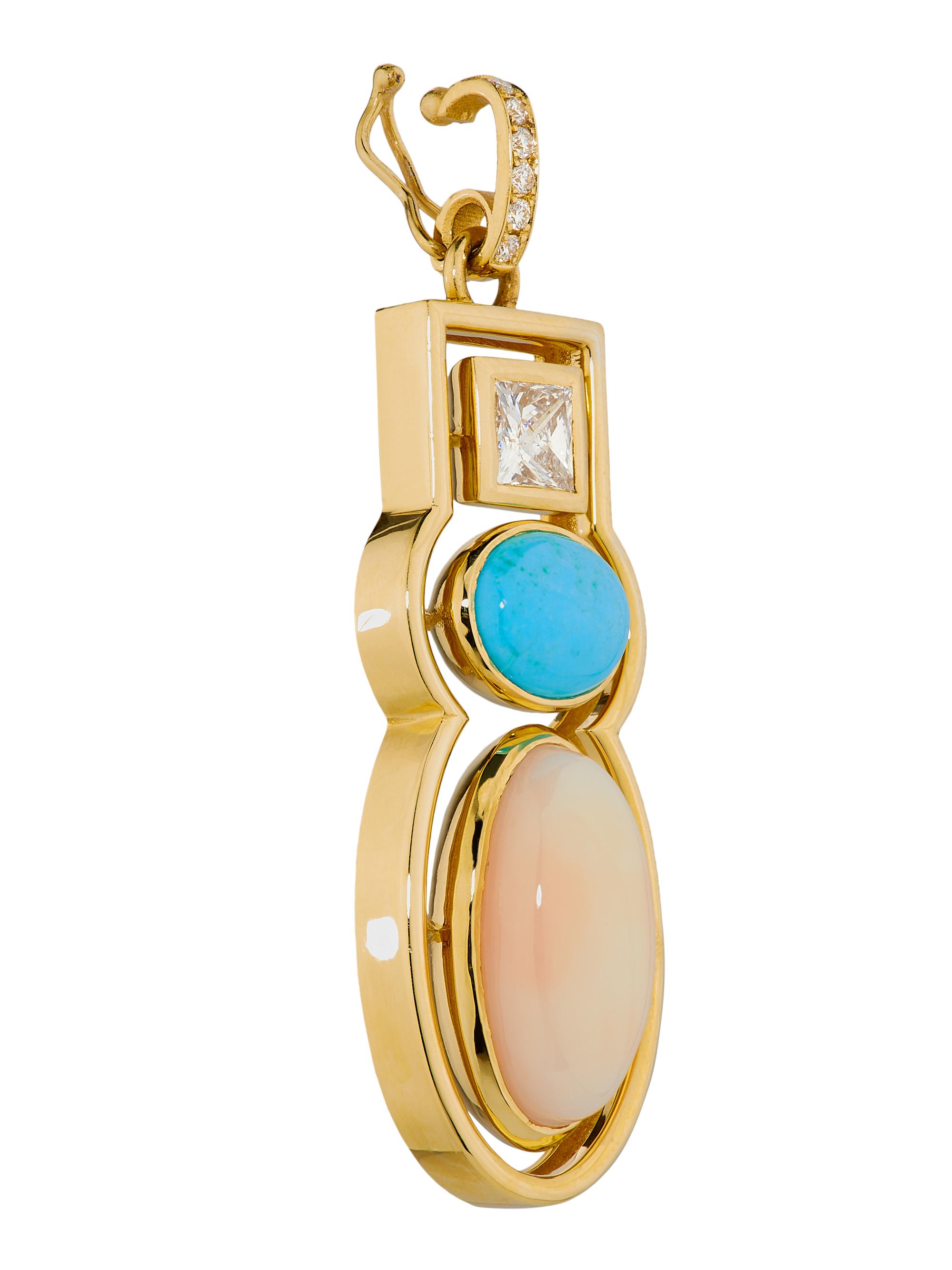 Jenna Blake Morse Code 18K Yellow Gold, Turquoise, Coral & TCW Diamond ...