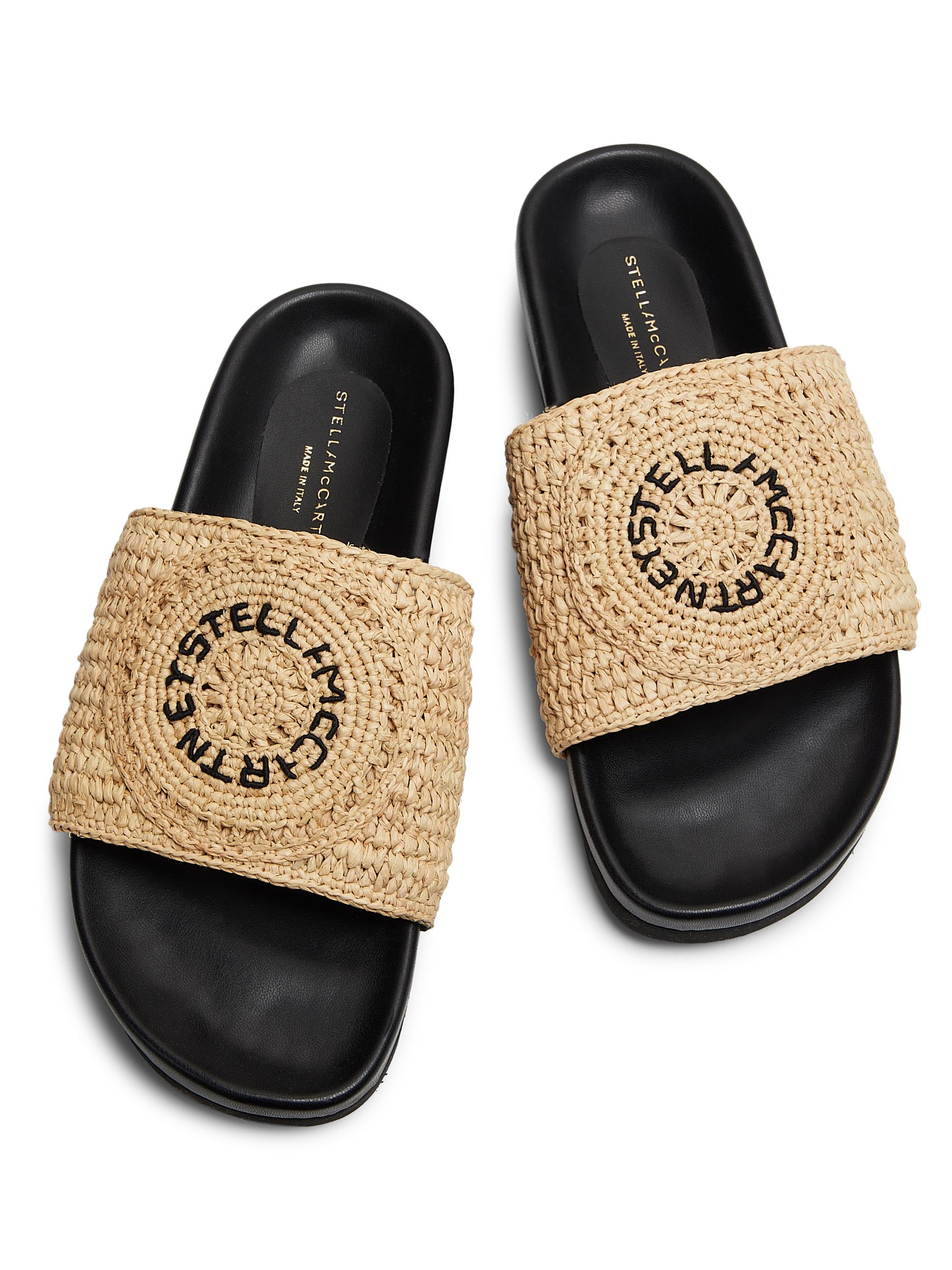 Stella McCartney Elyse Logo Raffia Slides | Saks Fifth Avenue