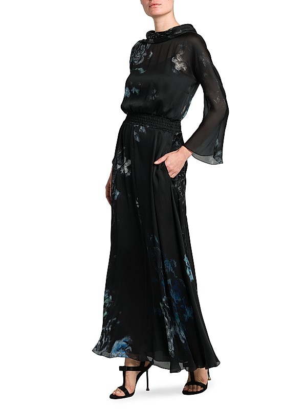 Shop Giorgio Armani Floral Silk Long-Sleeve Maxi Dress Shop Giorgio Armani Floral Silk Long-Sleeve Maxi Dress