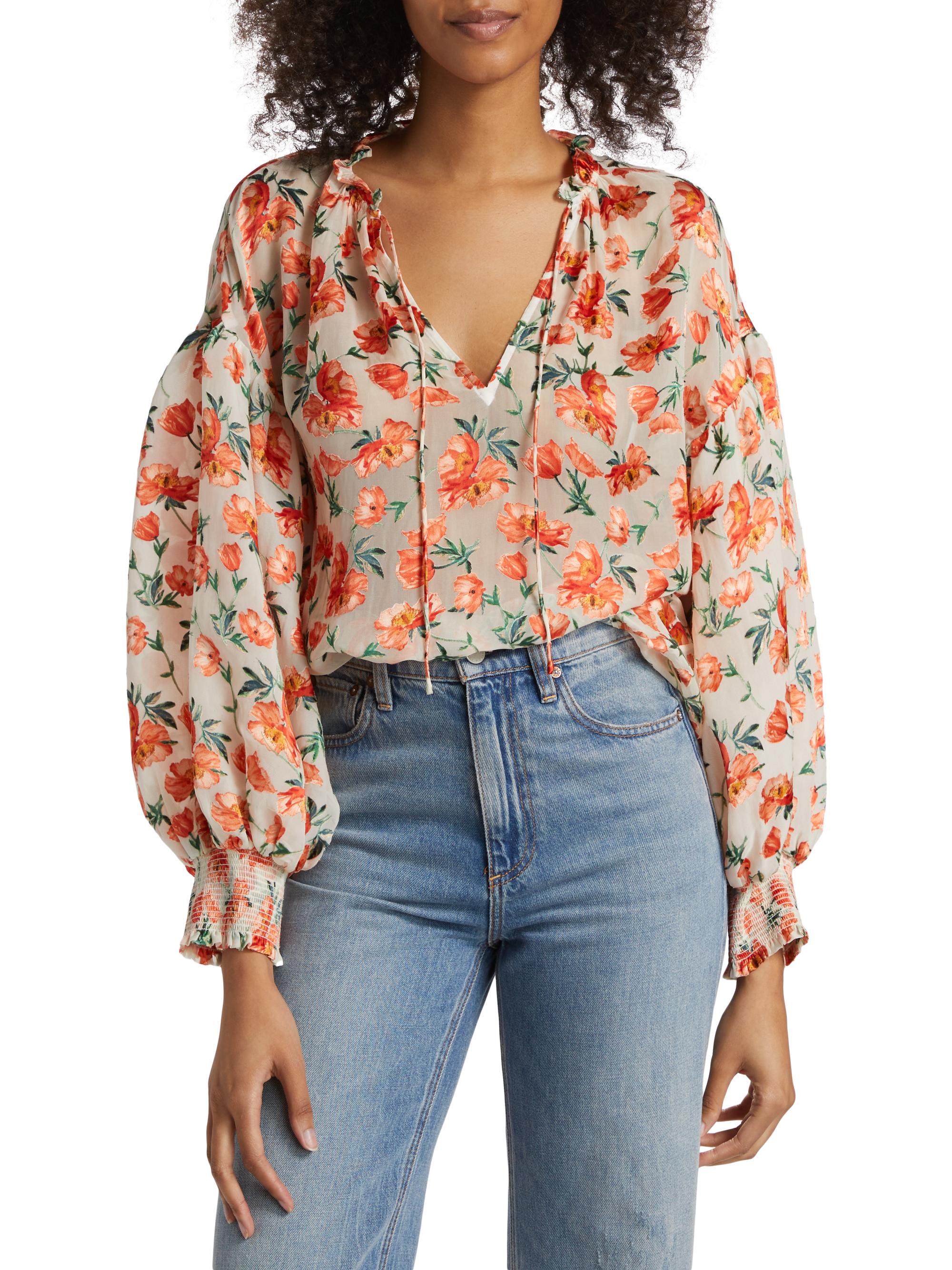 ALICE + OLIVIA Julius Floral Silk-Blend Blouse | Saks Fifth Avenue