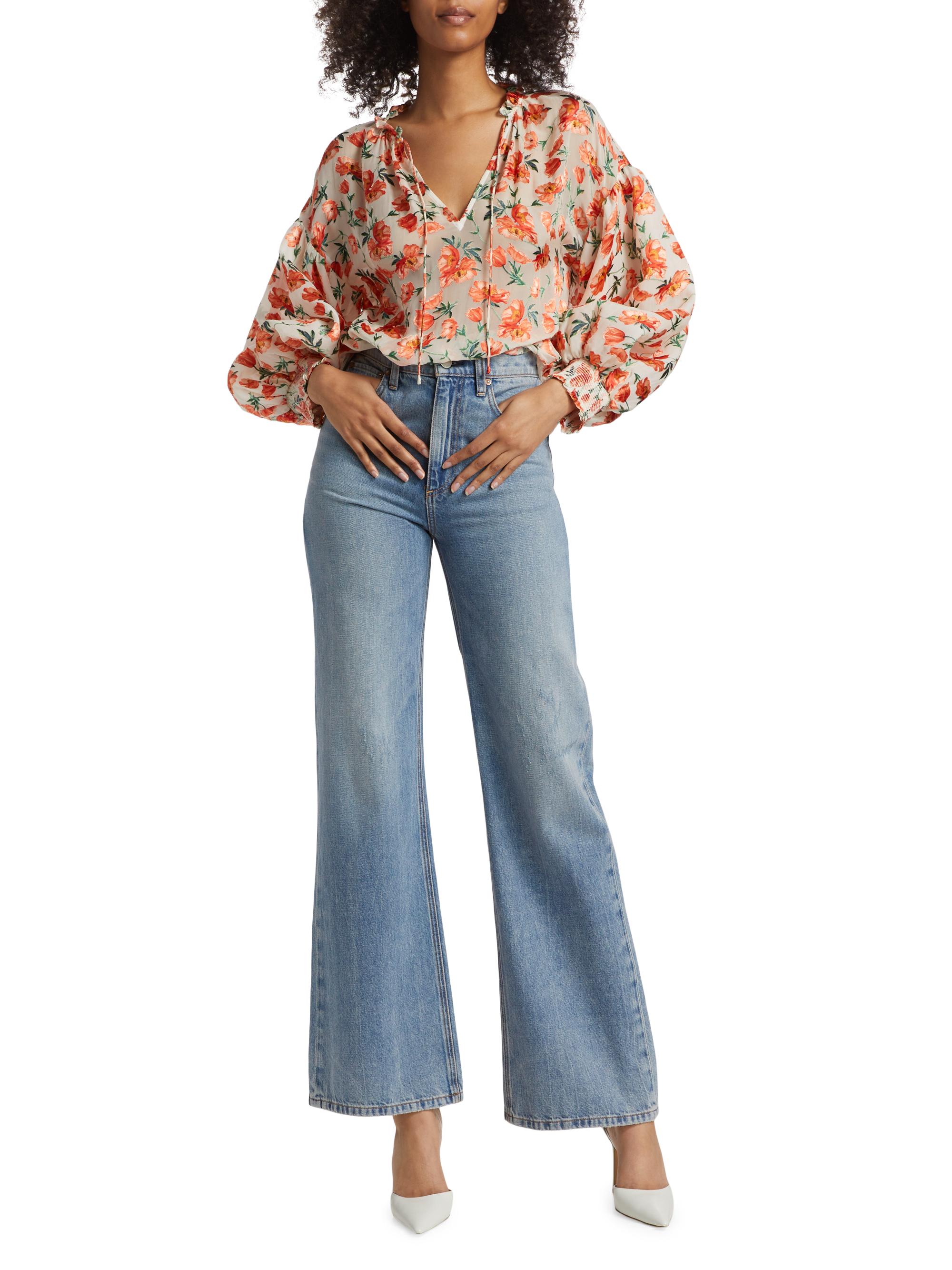 ALICE + OLIVIA Julius Floral Silk-Blend Blouse | Saks Fifth Avenue
