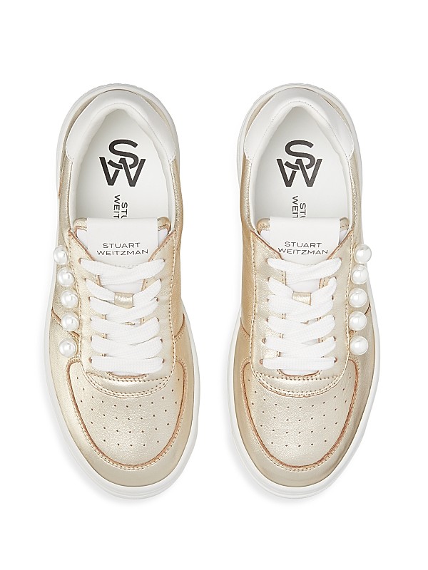 Shop Stuart Weitzman Courtside Pearl Metallic Low-Top Shop Stuart Weitzman Courtside Pearl Metallic Low-Top