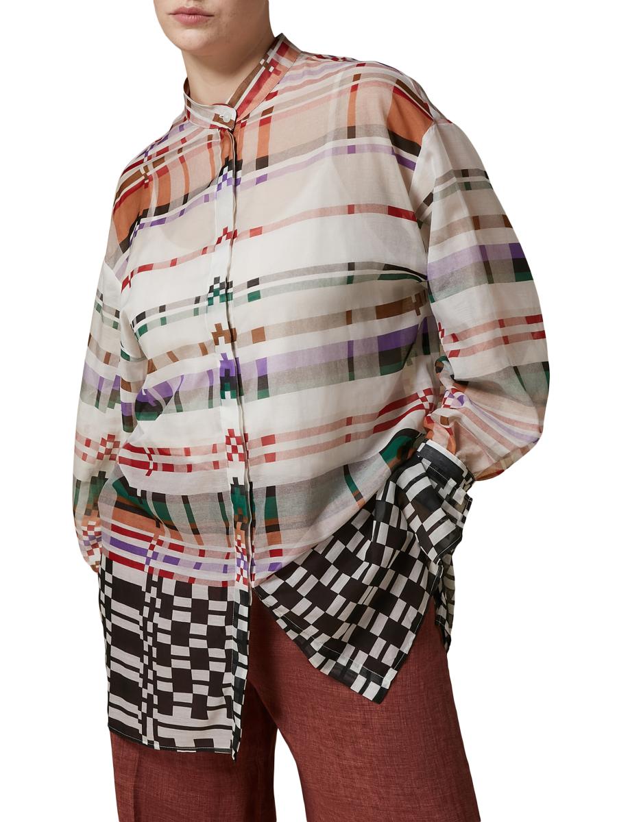 Marina Rinaldi Finito Checkered Cotton-Silk Shirt | Saks Fifth Avenue