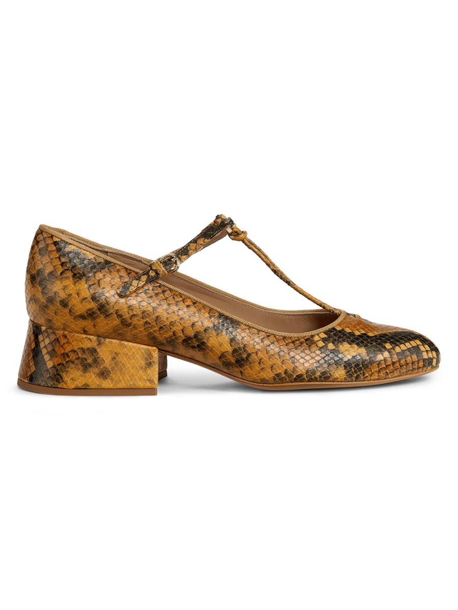 Ulla Johnson Lucy 40MM Embossed Leather T-Strap Pumps | Saks Fifth Avenue