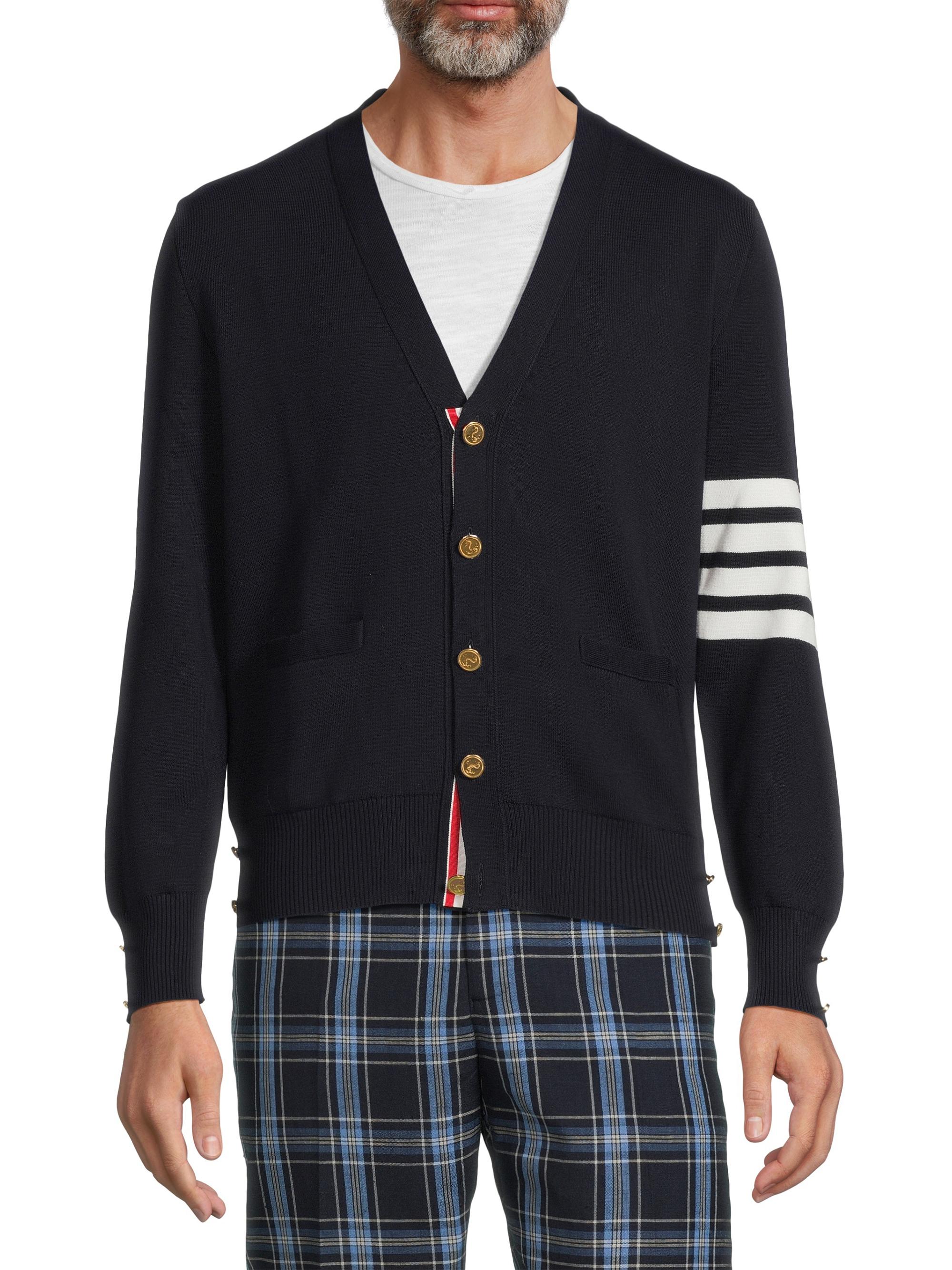 Thom Browne Milano 4-Bar Cotton Cardigan | Saks Fifth Avenue