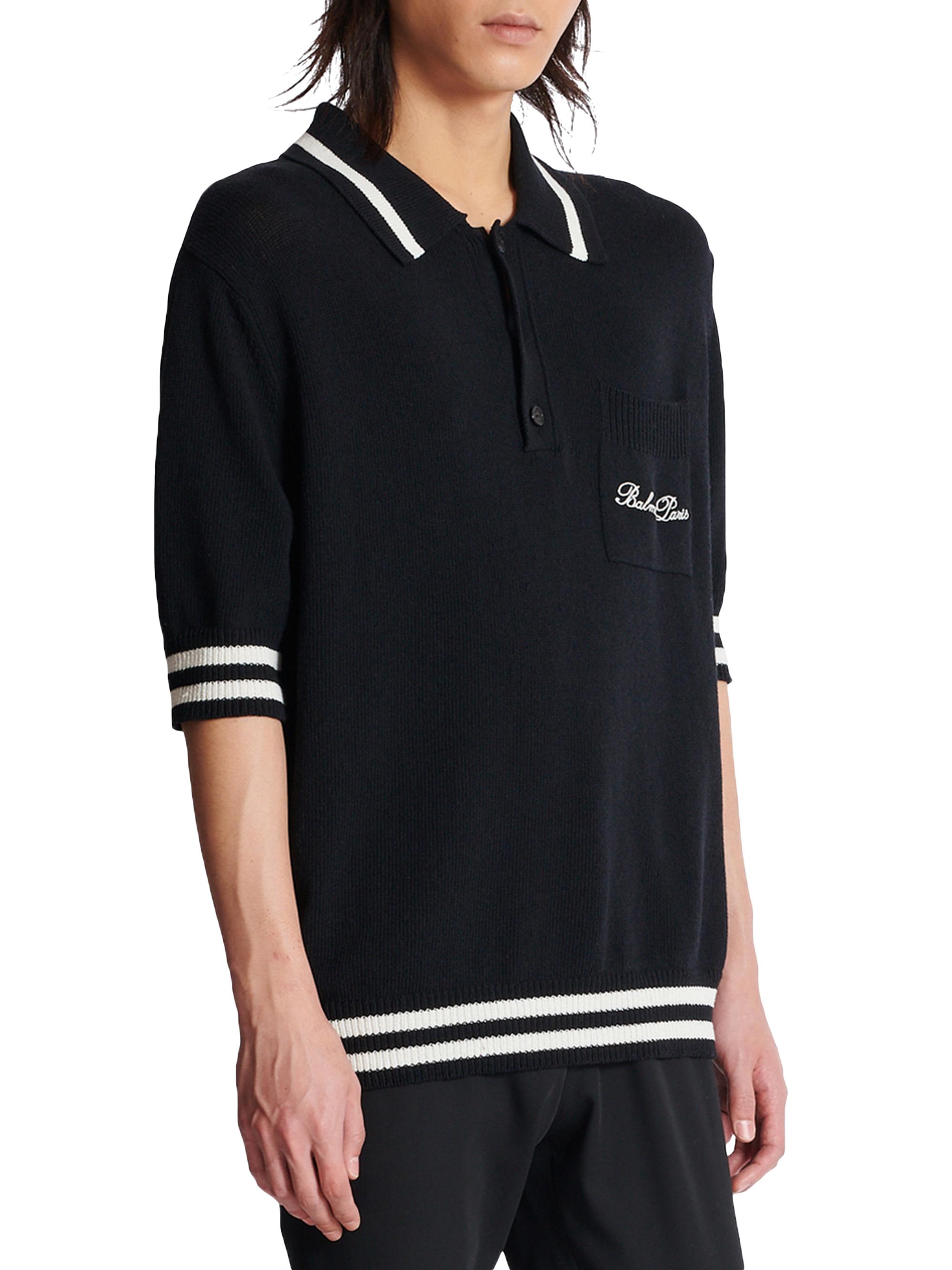 Balmain Logo-Embroidered Cotton-Blend Polo | Saks Fifth Avenue