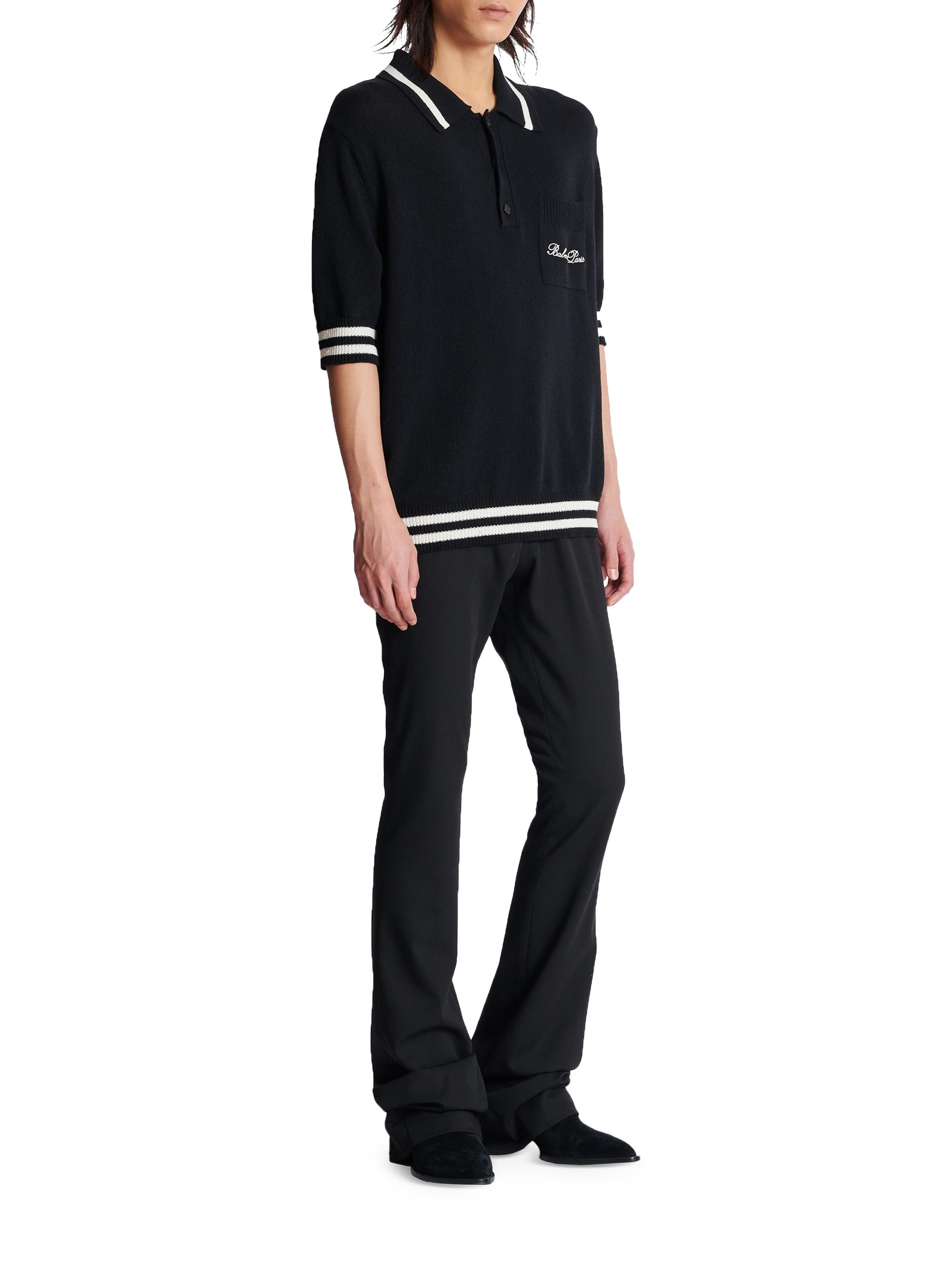 Balmain Logo-Embroidered Cotton-Blend Polo | Saks Fifth Avenue