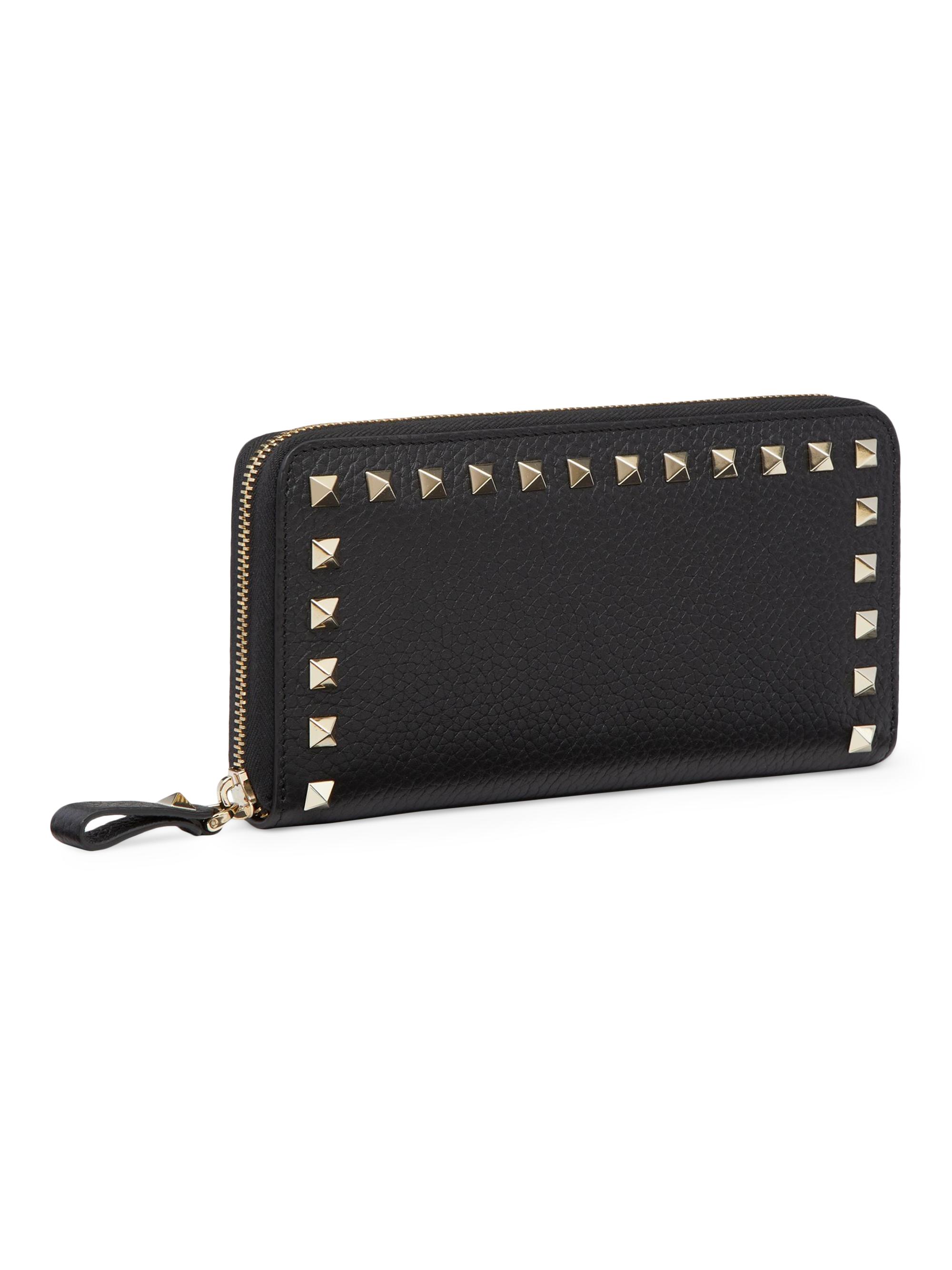 Valentino Garavani Rockstud Grainy Calfskin Zippered Wallet | Saks ...