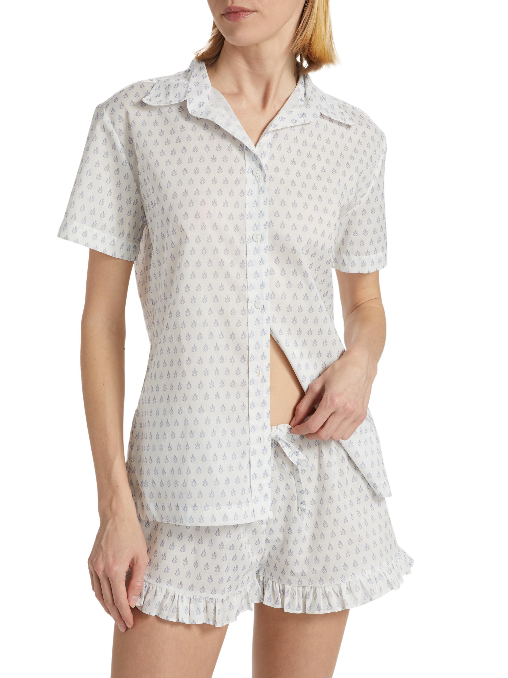 Pour Les Femmes Karl Cotton Leaf-Print Frill Pajamas | Saks Fifth Avenue