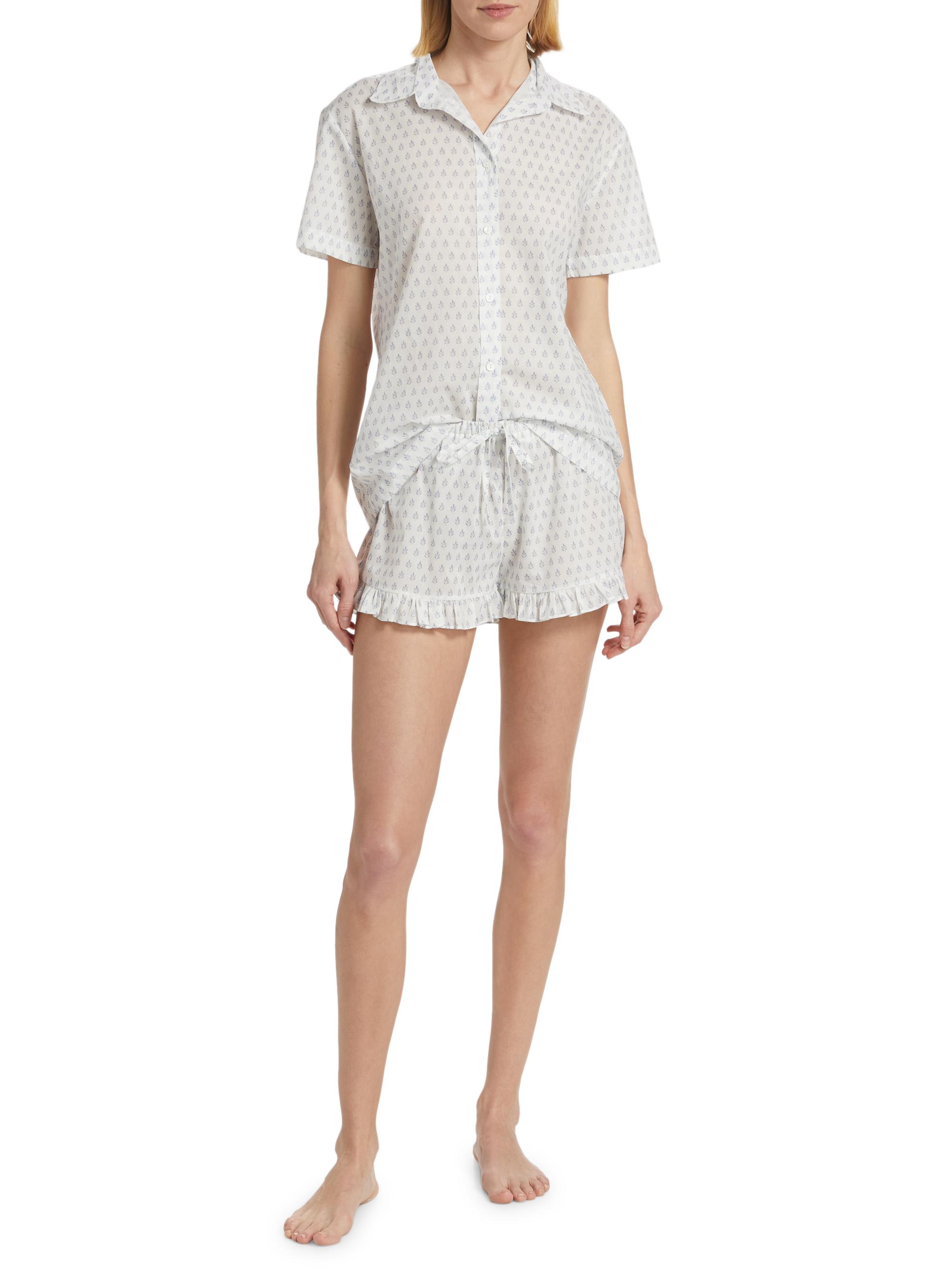 Pour Les Femmes Karl Cotton Leaf-Print Frill Pajamas | Saks Fifth Avenue