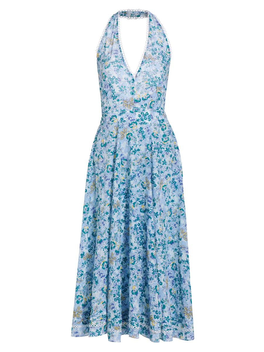 Shop Poupette St Barth Beth Floral Swiss-Dot Halter Midi-Dress | Saks ...