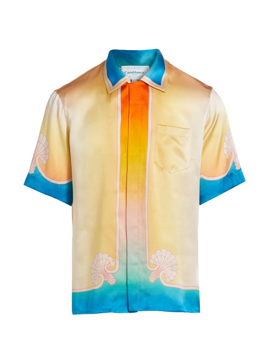 Casablanca Silk Satin Ombré Cuban Collar Short-Sleeve Shirt | Saks ...