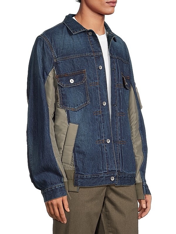 Shop Sacai Denim Mixed-Media Jacket | Saks Fifth Avenue Shop Sacai Denim Mixed-Media Jacket | Saks Fifth Avenue
