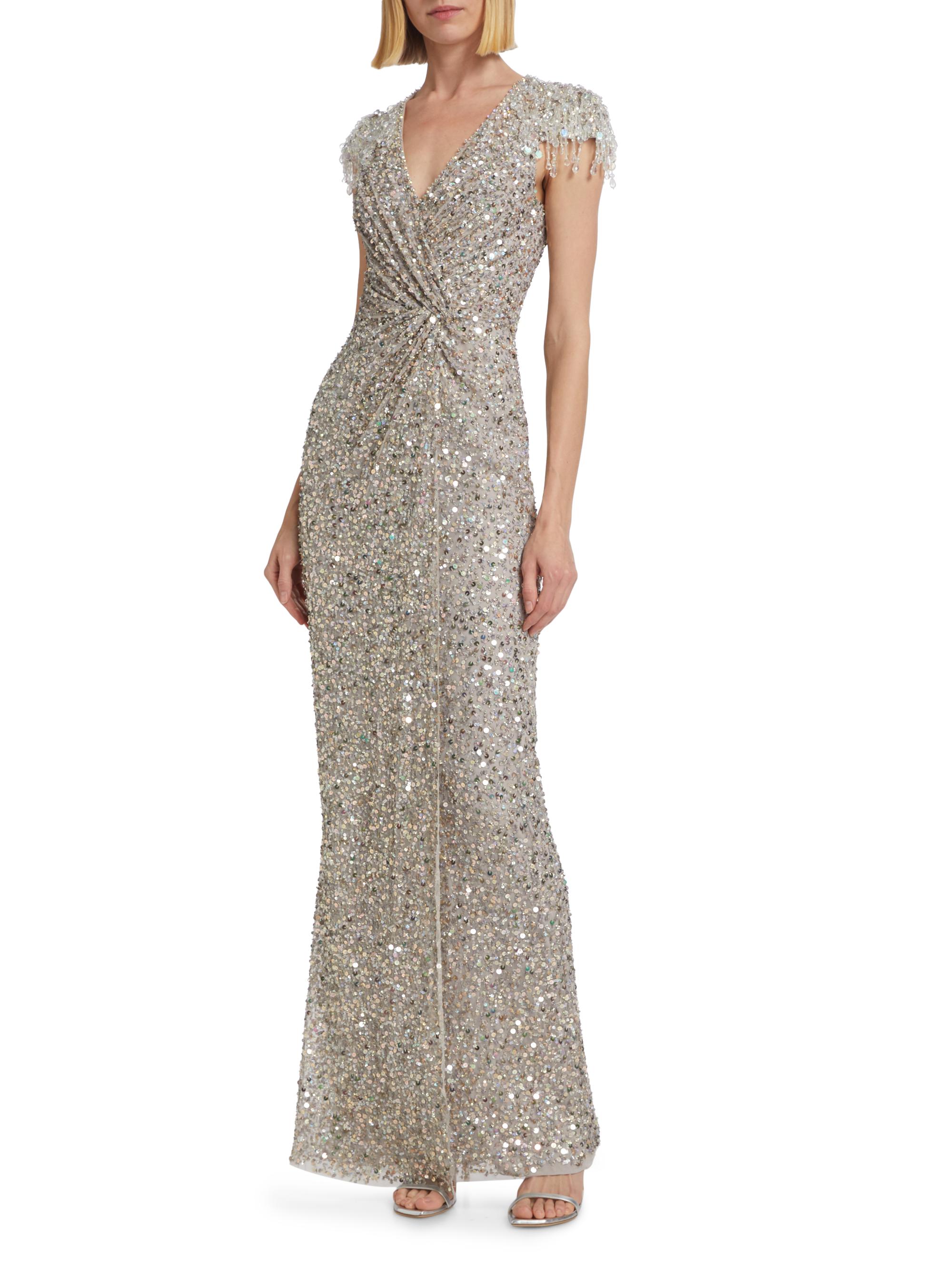 Jenny Packham Wonderful Beaded Wrap Column Gown | Saks Fifth Avenue