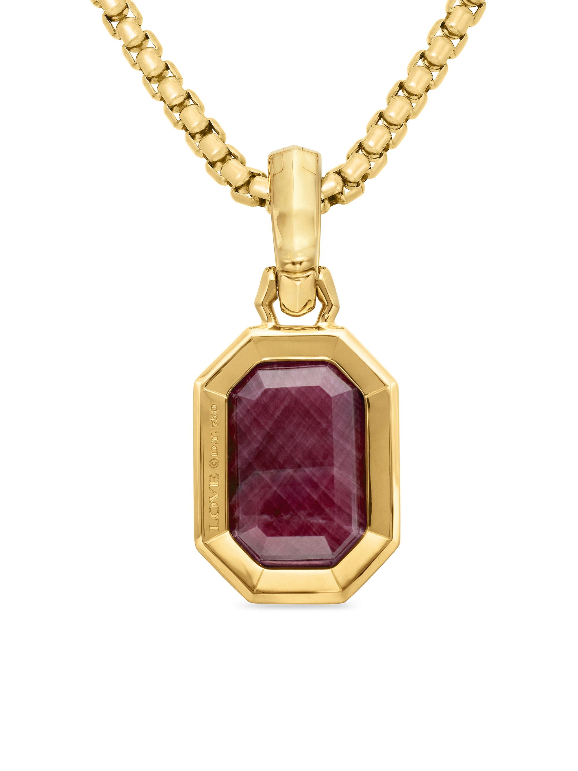 David Yurman Emerald Cut Amulet in 18K Yellow Gold with Indian Ruby ...