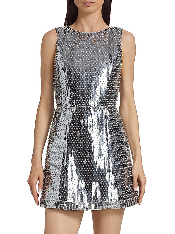 Shop Alice + Olivia Lindsey Embellished Metallic Minidress Shop Alice + Olivia Lindsey Embellished Metallic Minidress