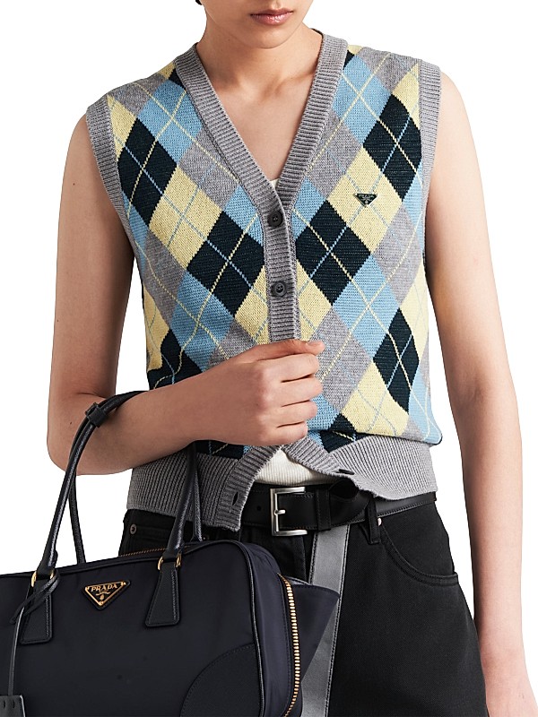 Shop Prada Wool Vest Top with an Argyle Pattern | Saks Fifth Shop Prada Wool Vest Top with an Argyle Pattern | Saks Fifth