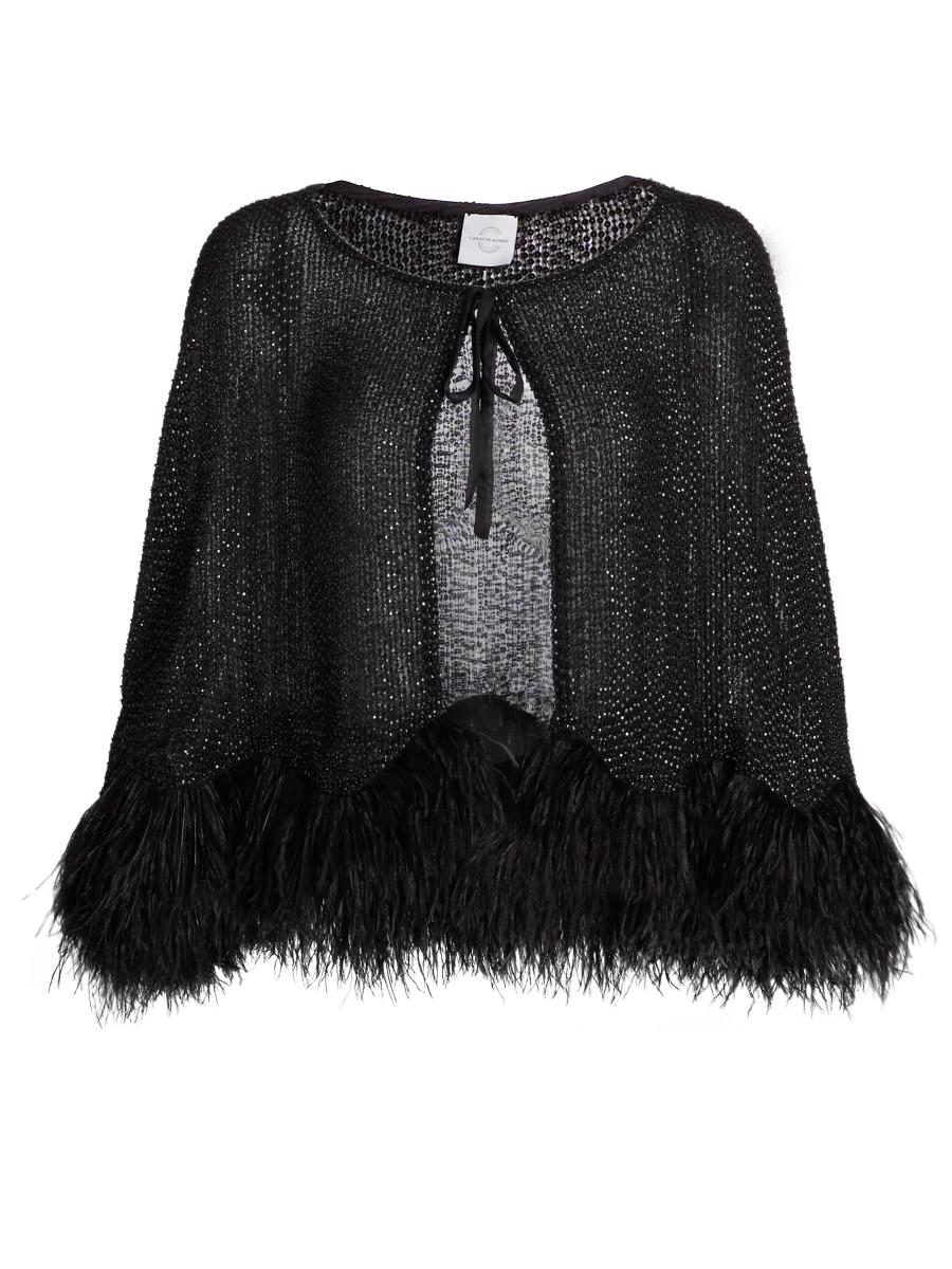 Carolyn Rowan Collection Beaded Silk Feather-Trim Cape | Saks Fifth Avenue