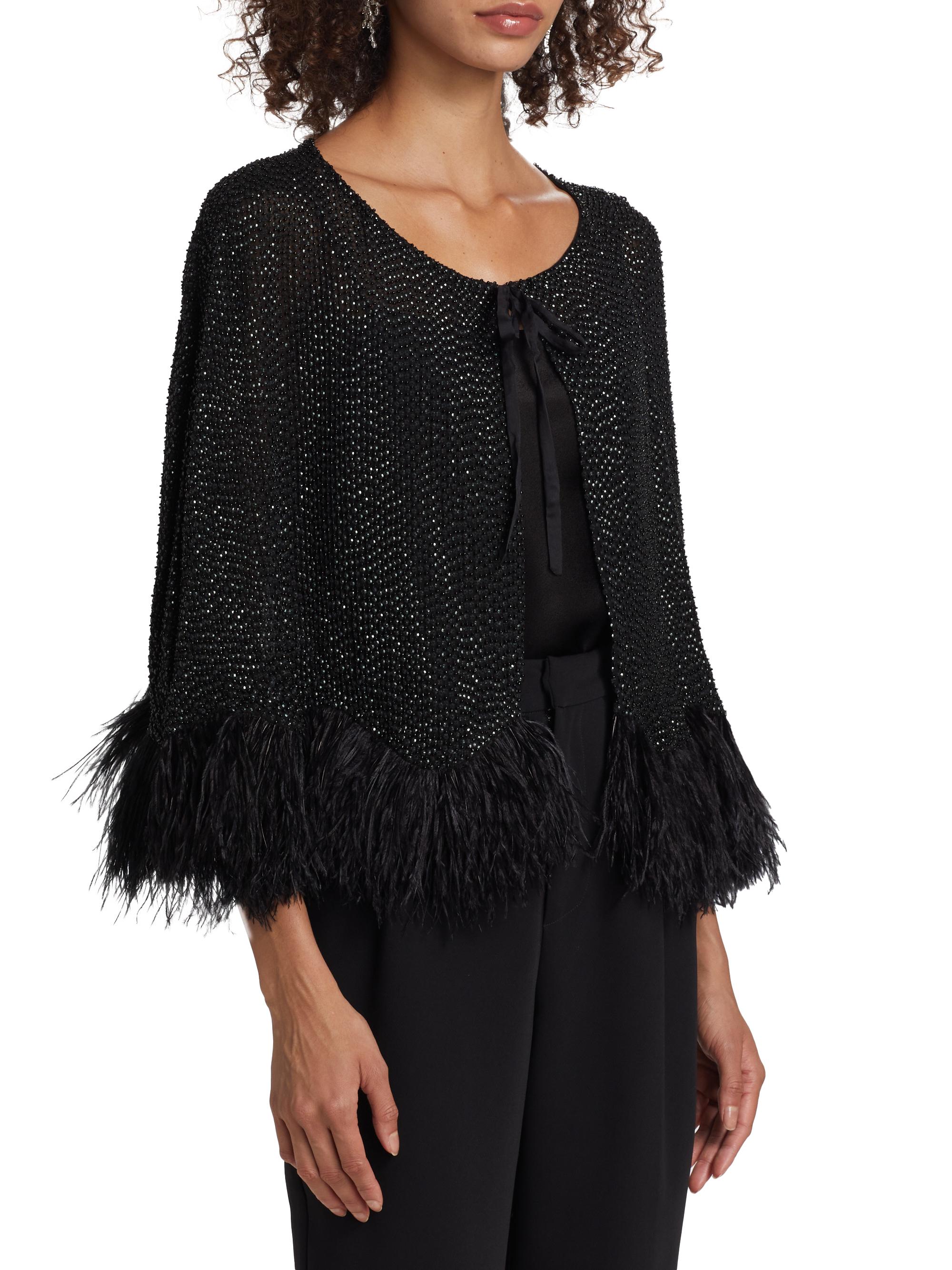 Carolyn Rowan Collection Beaded Silk Feather-Trim Cape | Saks Fifth Avenue
