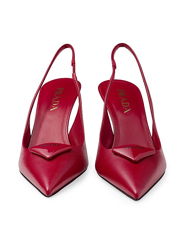Shop Prada Saffiano Patent Leather Slingback Pumps | Saks Shop Prada Saffiano Patent Leather Slingback Pumps | Saks
