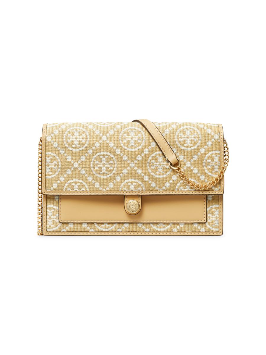 Tory Burch T Monogram Raffia Chain Wallet | Saks Fifth Avenue