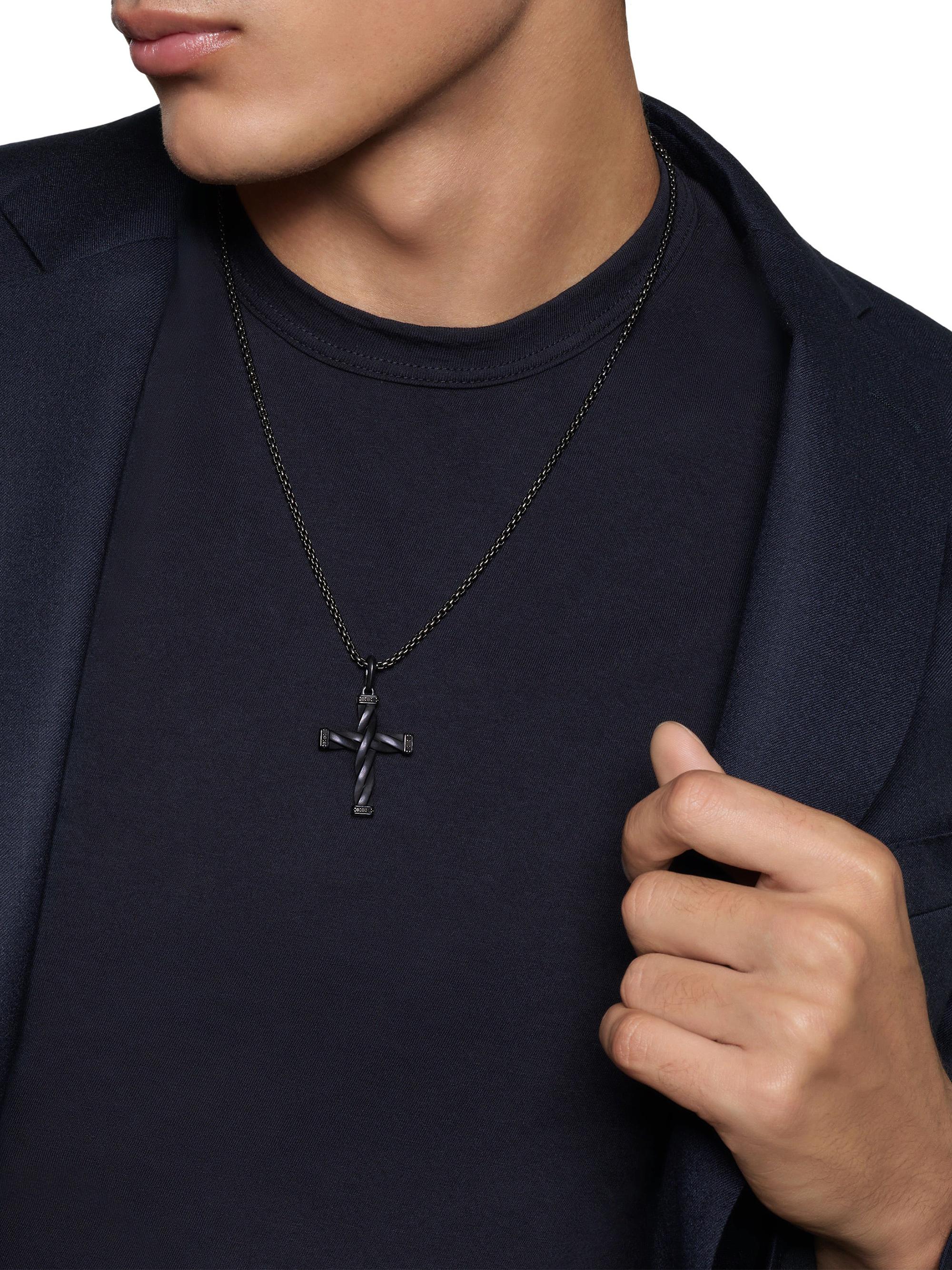 David Yurman DY Helios™ Cross Pendant in Black Titanium | Saks Fifth Avenue