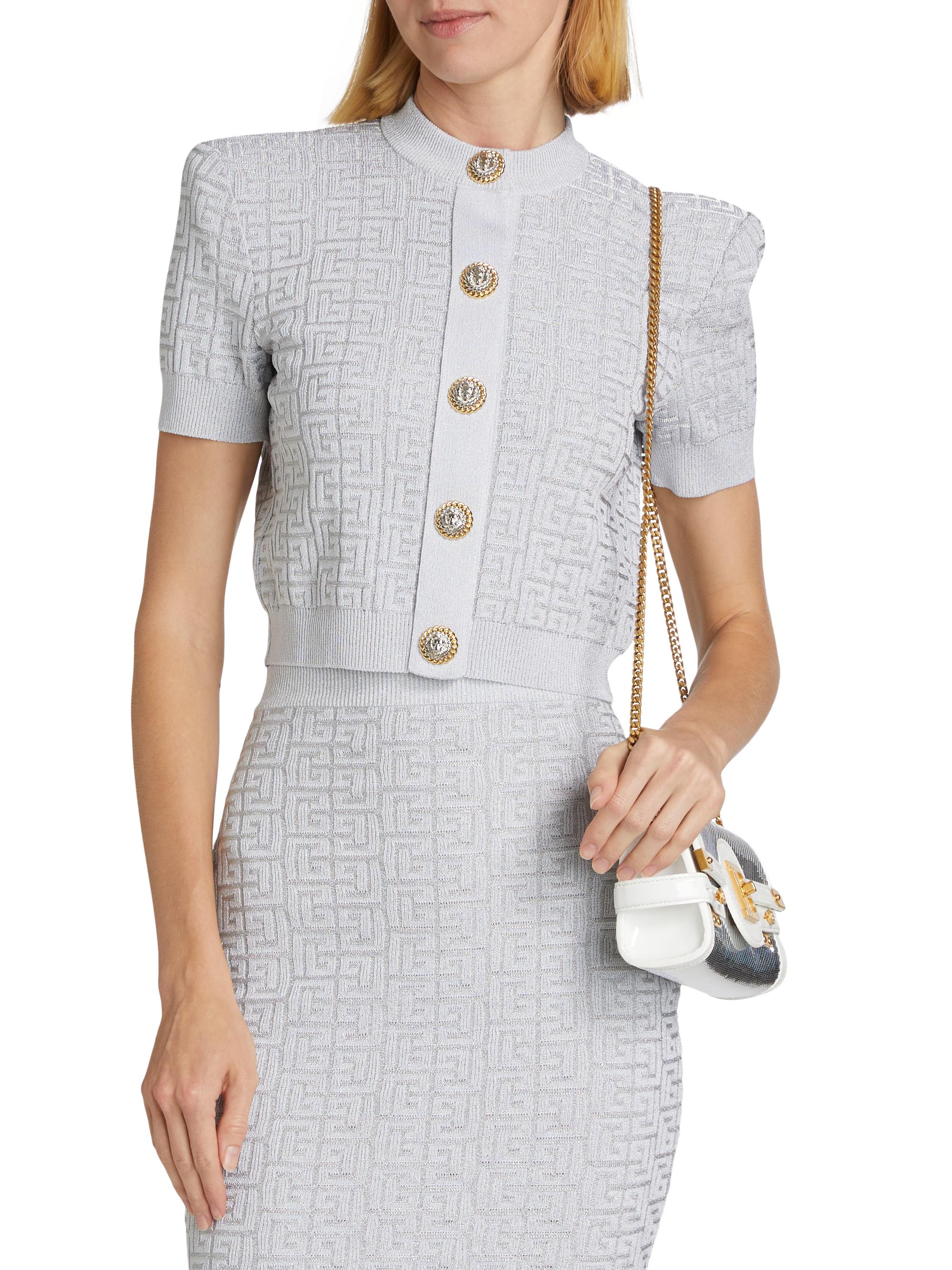 Balmain Glittered Monogram Crop Cardigan | Saks Fifth Avenue