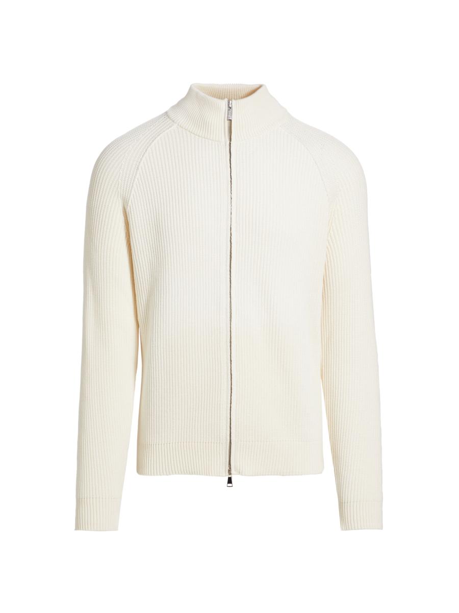 Saks Fifth Avenue Cotton-Blend Rib-Knit Zip-Front Sweater | Saks Fifth ...
