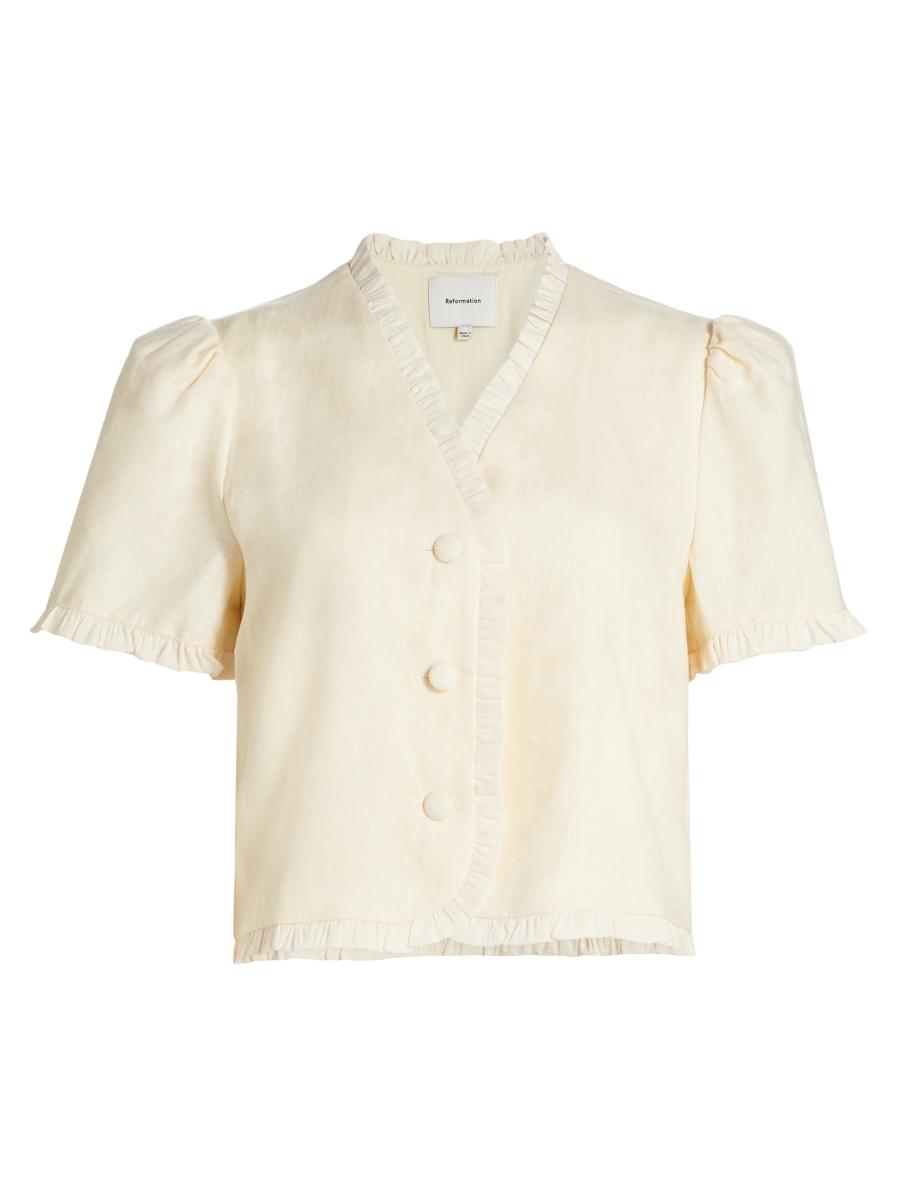Reformation Bess Linen Top | Saks Fifth Avenue