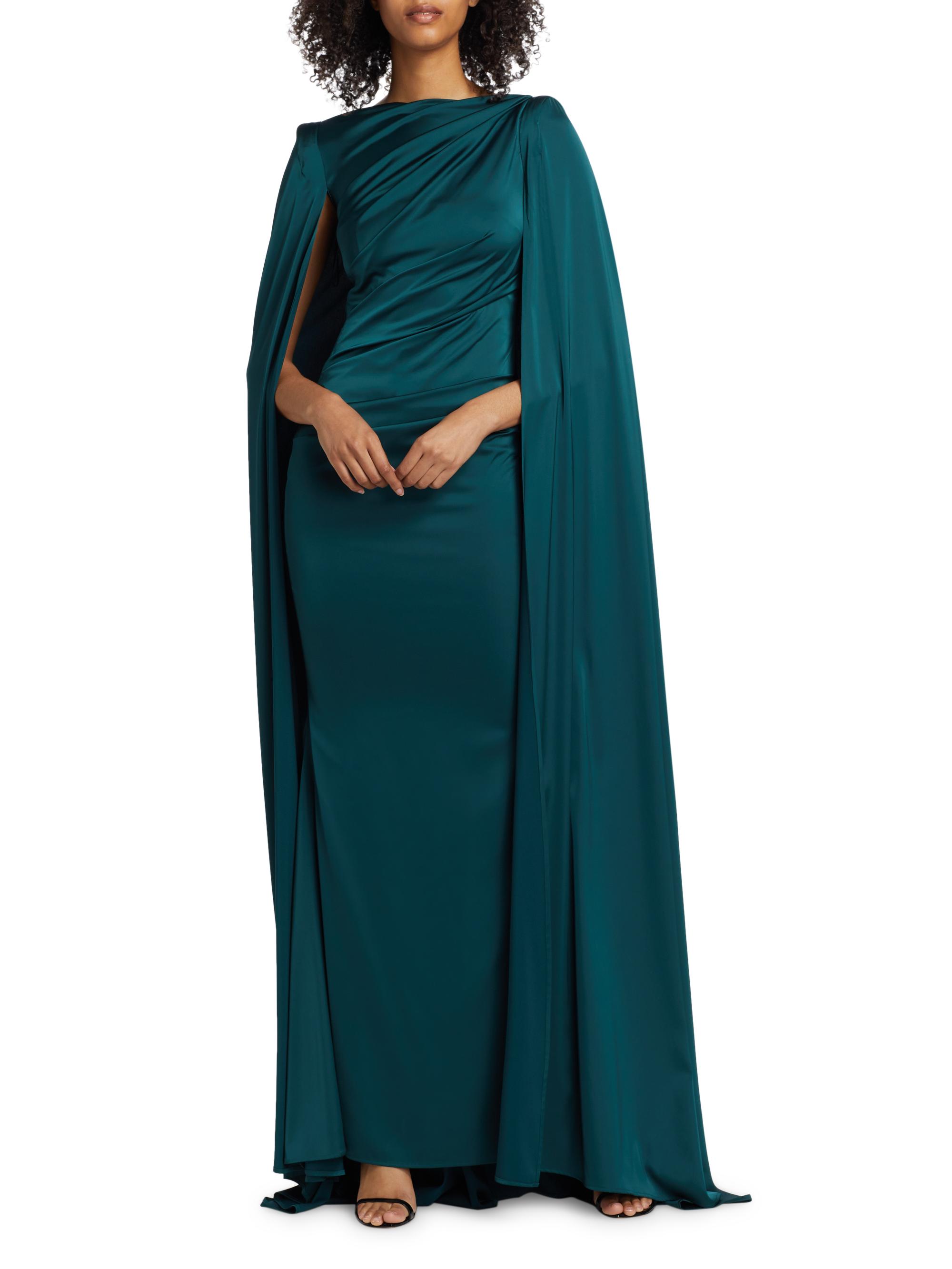 Talbot Runhof Draped Voile Satin Cape Gown | Saks Fifth Avenue