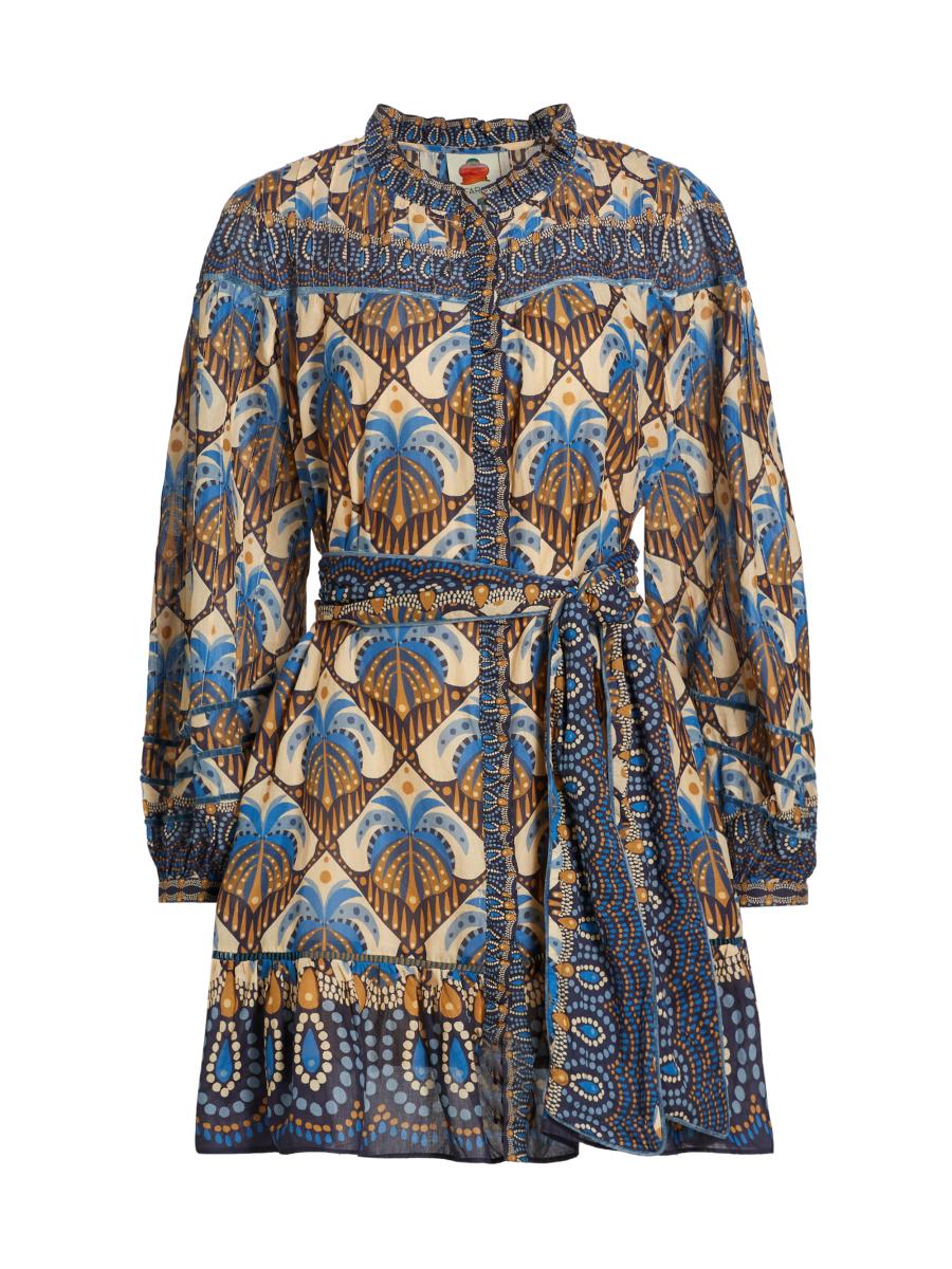 Farm Rio Cocopalm Geometric Belted Minidress | Saks Fifth Avenue