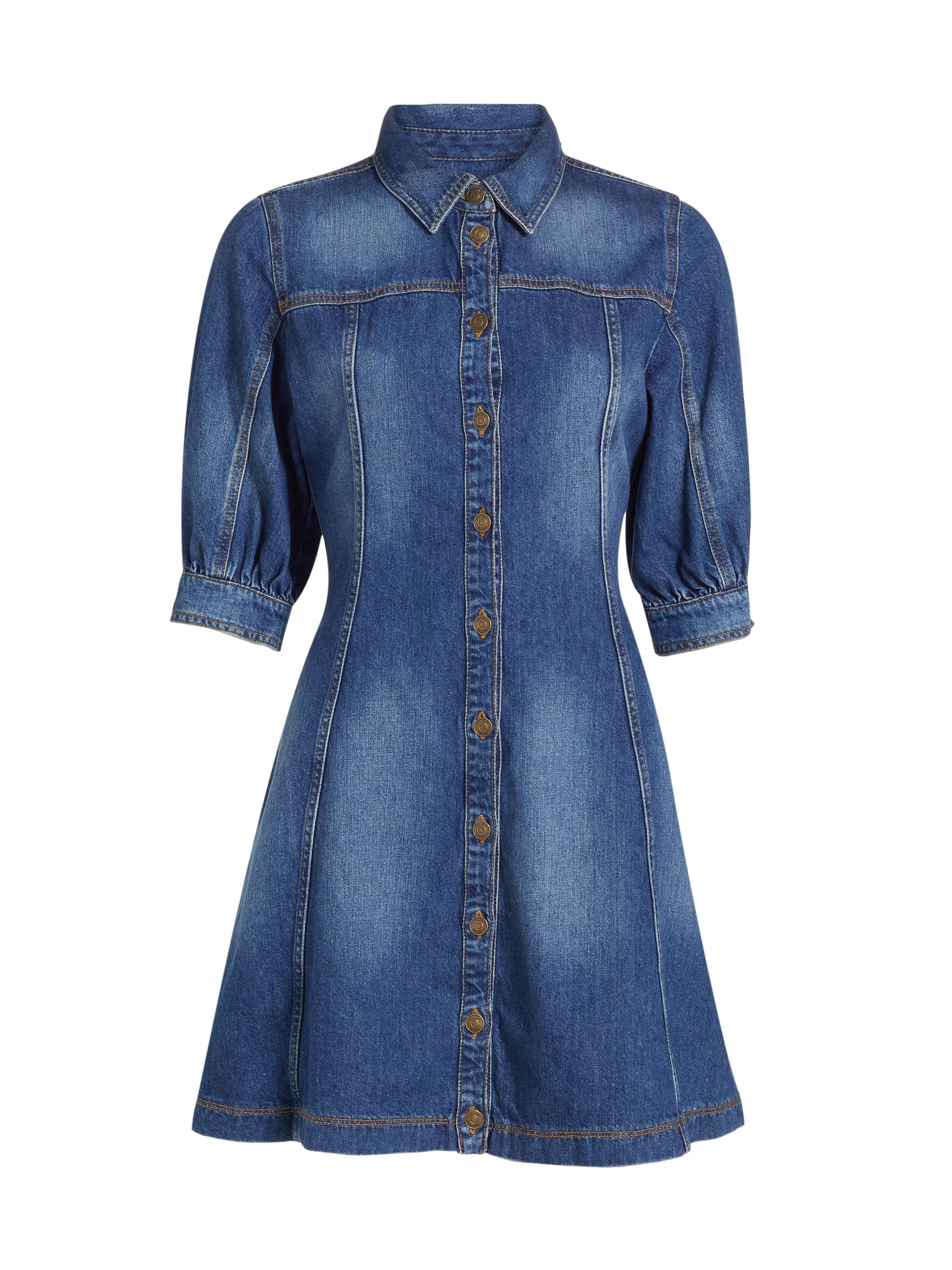ba&sh Barb Cotton Denim Puff-Sleeve Minidress | Saks Fifth Avenue
