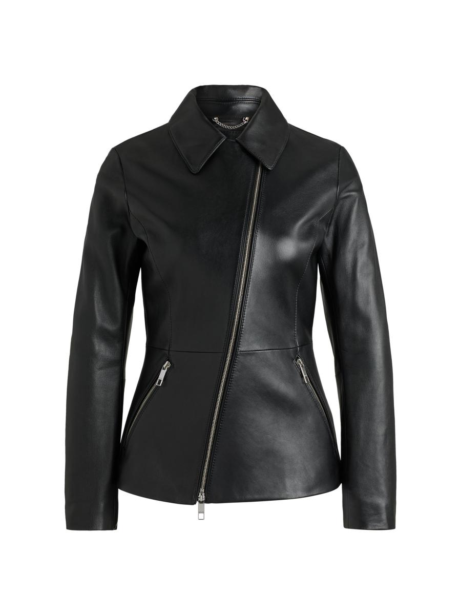 Shop BOSS Leather Jacket with Asymmetric Two-Way Zip | Saks Fifth Avenue
