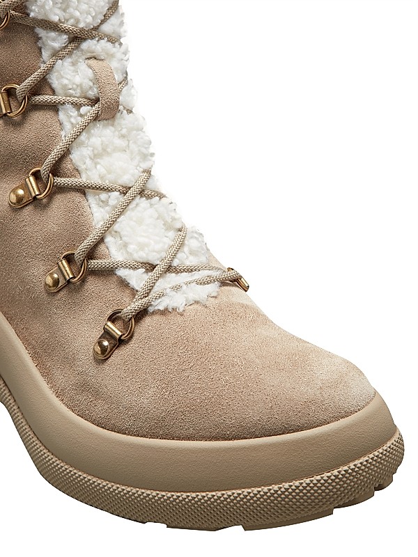 Shop Moncler Resile Trek Ankle Boots with Shearling Trim Shop Moncler Resile Trek Ankle Boots with Shearling Trim