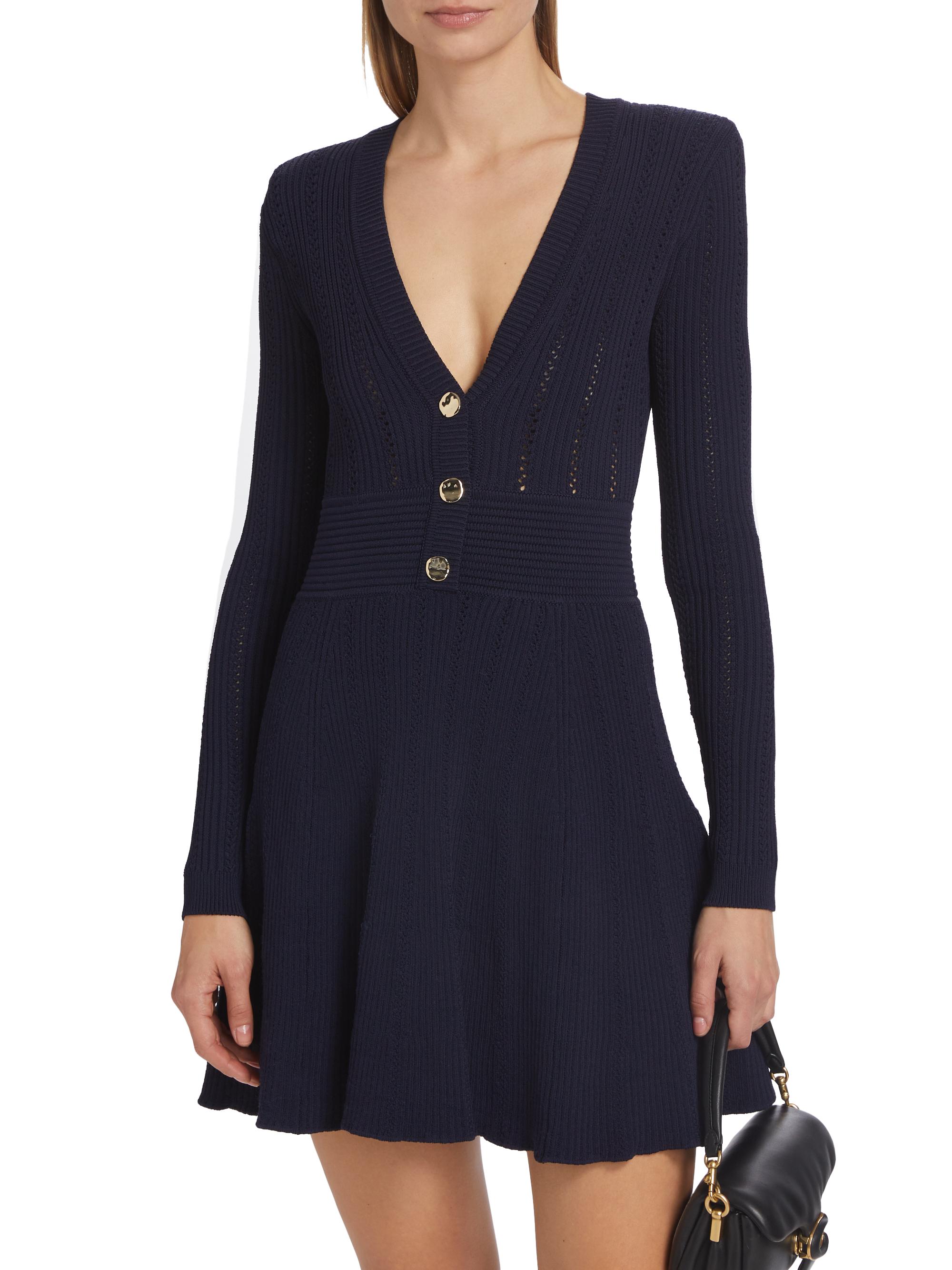 Self-Portrait Navy Pointelle-Knit Minidress | Saks Fifth Avenue