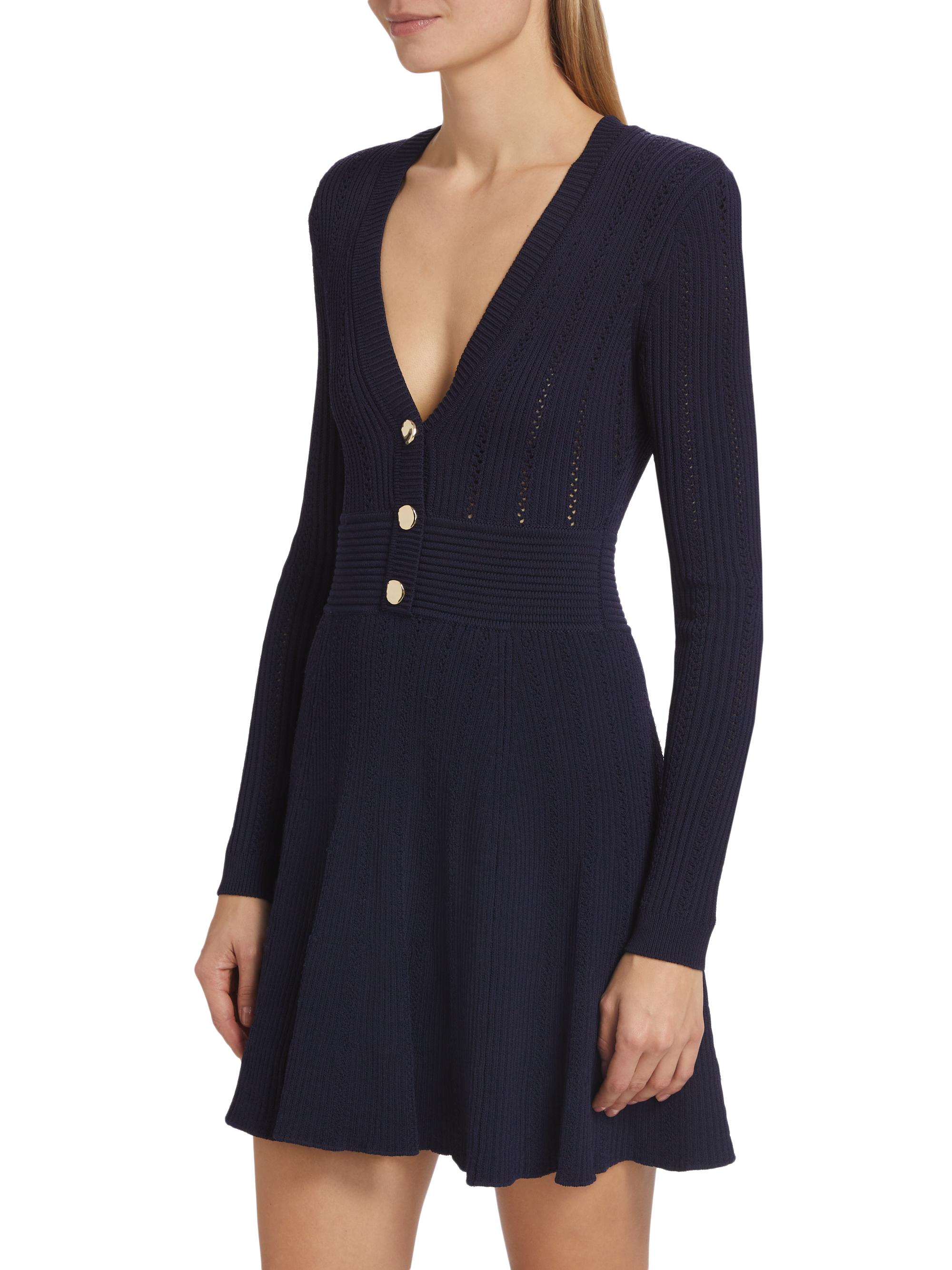 Self-Portrait Navy Pointelle-Knit Minidress | Saks Fifth Avenue